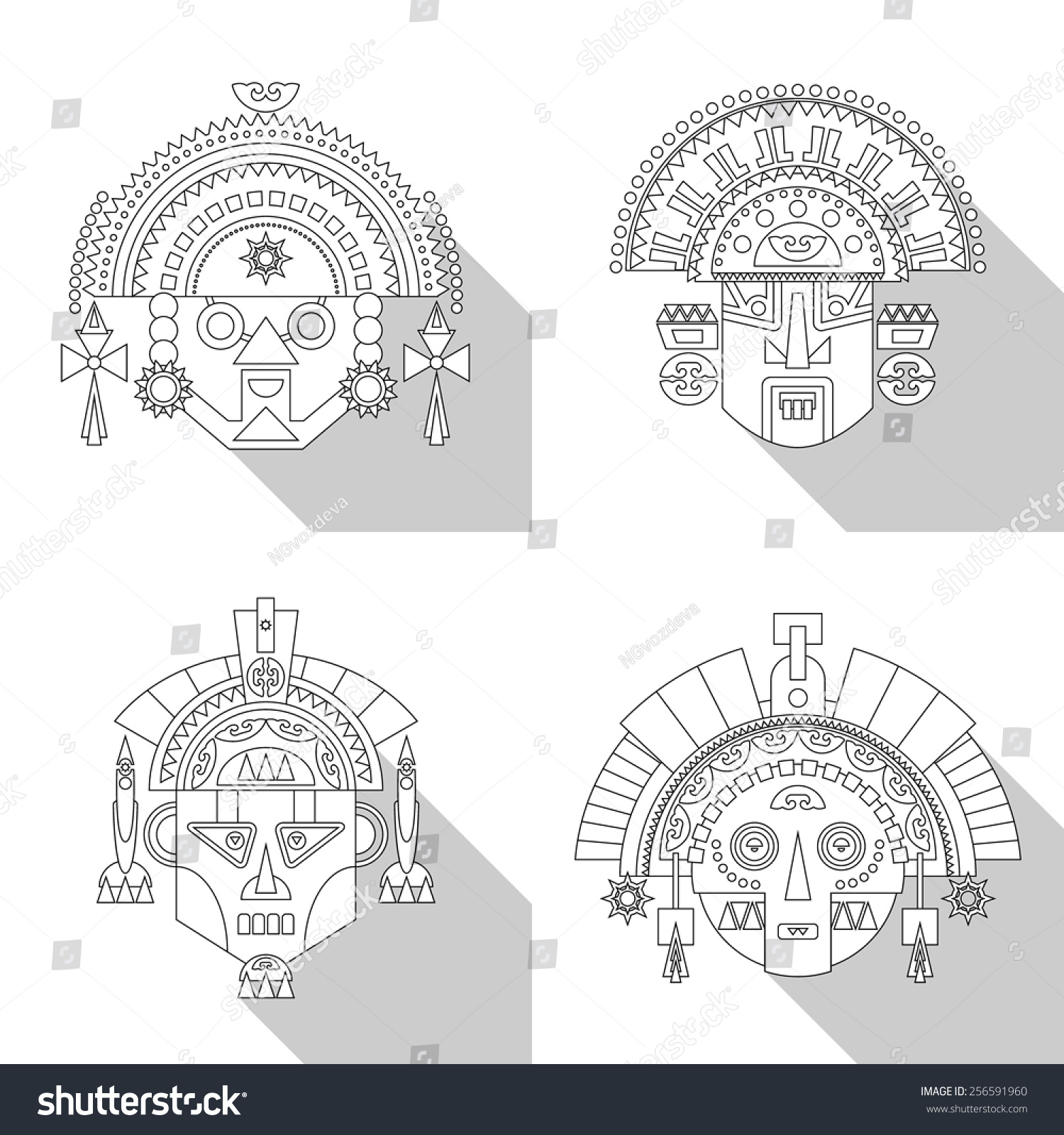 Inca Masks Vector Illustration Stock Vector (Royalty Free) 256591960
