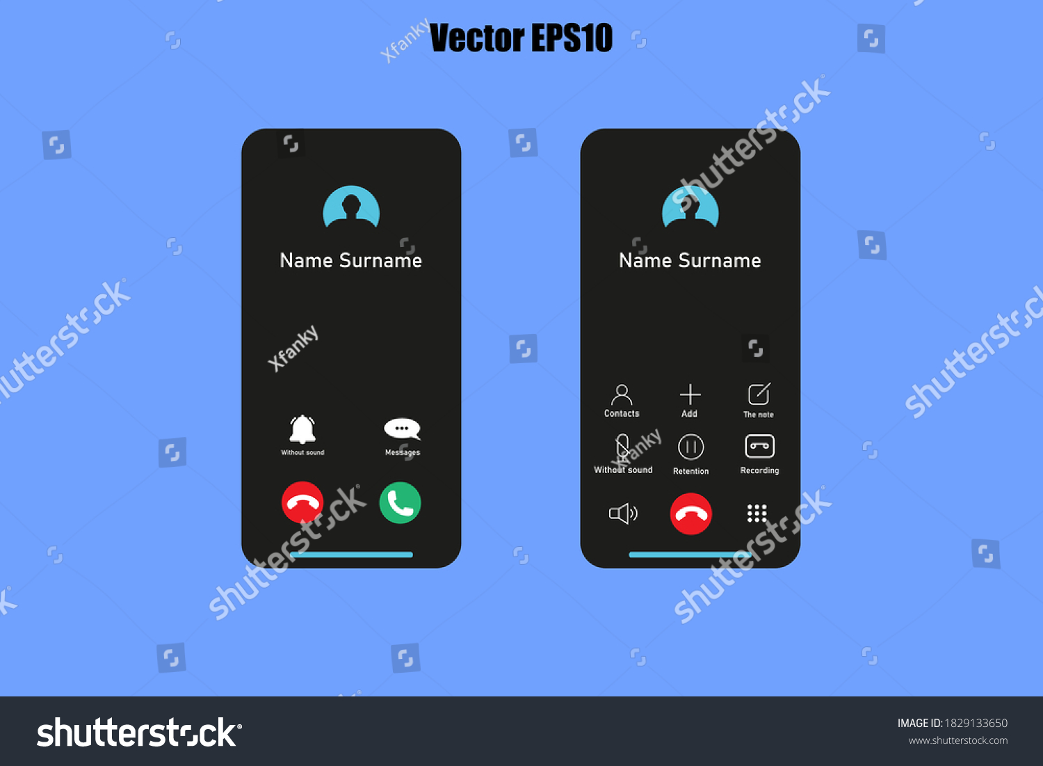 Incoming Call Mockup Smartphone Interface Vector 库存矢量图（免版税）1829133650 ...