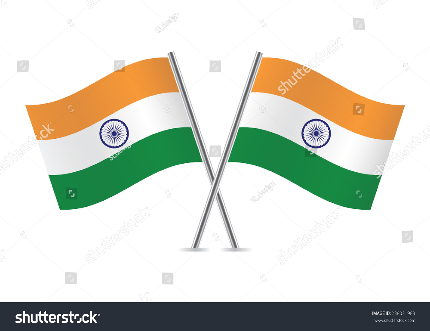 India Crossed Flags Indian Flags Isolated Stock Vector (Royalty Free ...