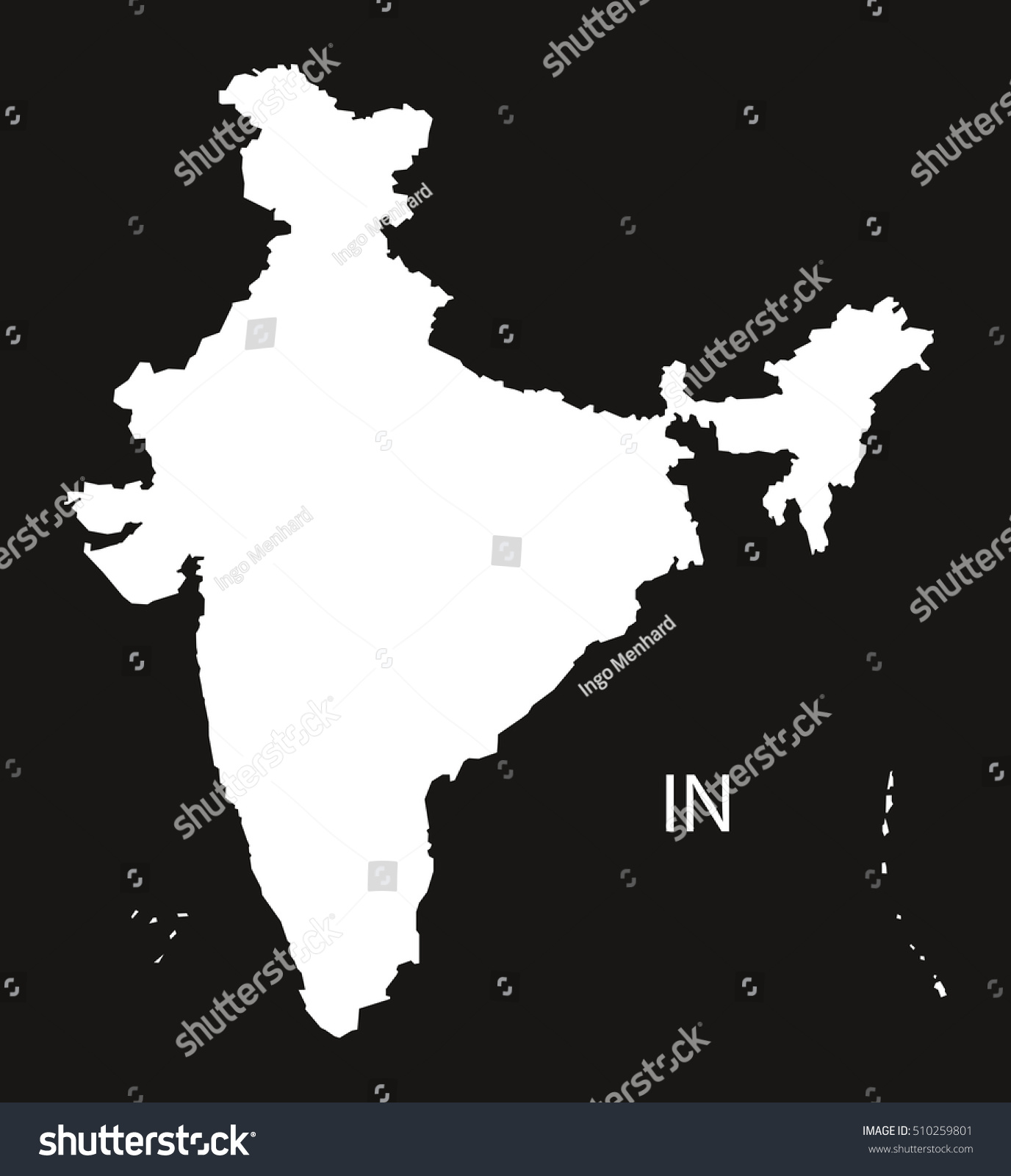 Vektor Stok India Map Black White (Tanpa Royalti) 510259801 | Shutterstock