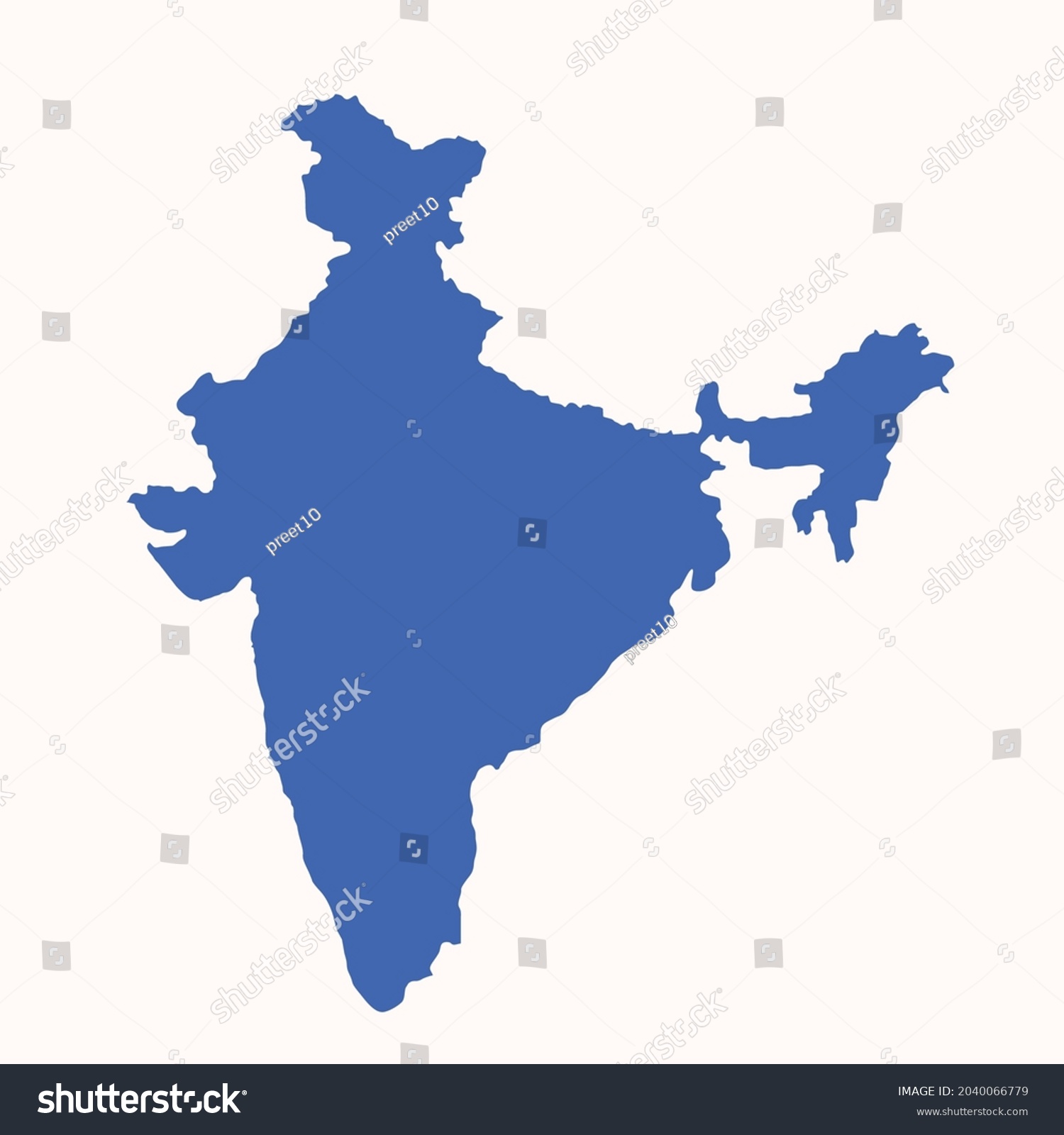 India Map Blue Color Vector Stock Vector (Royalty Free) 2040066779 ...