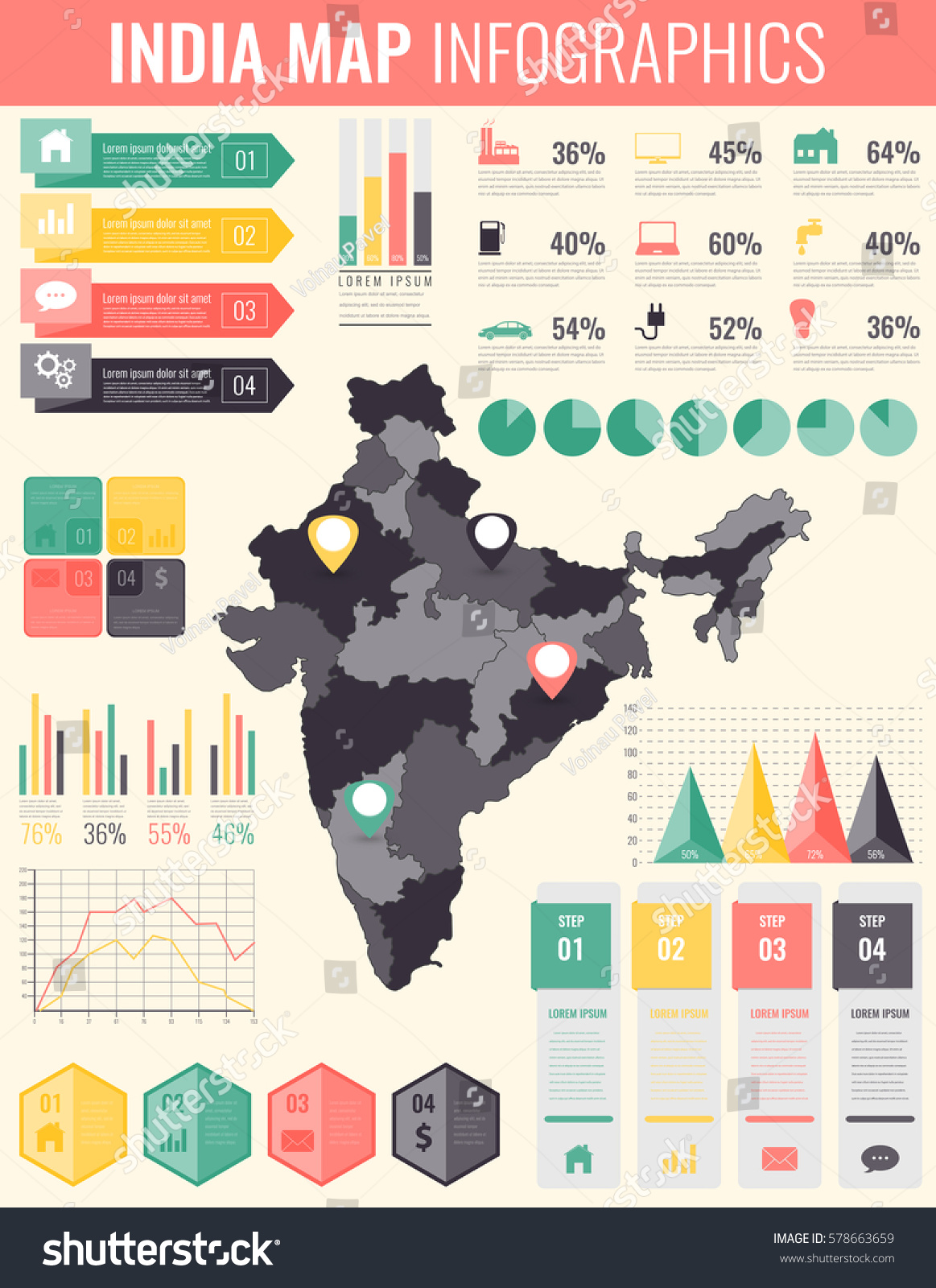 India Map Infographic Elements Infographics Layouts Stock Vector ...