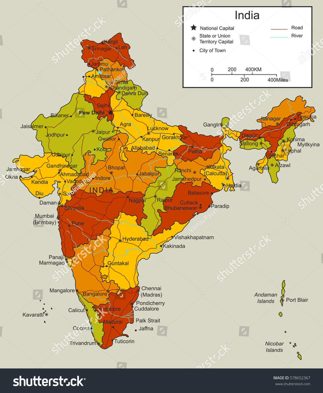 India Map Selectable Territories Vector Illustration Stock Vector ...