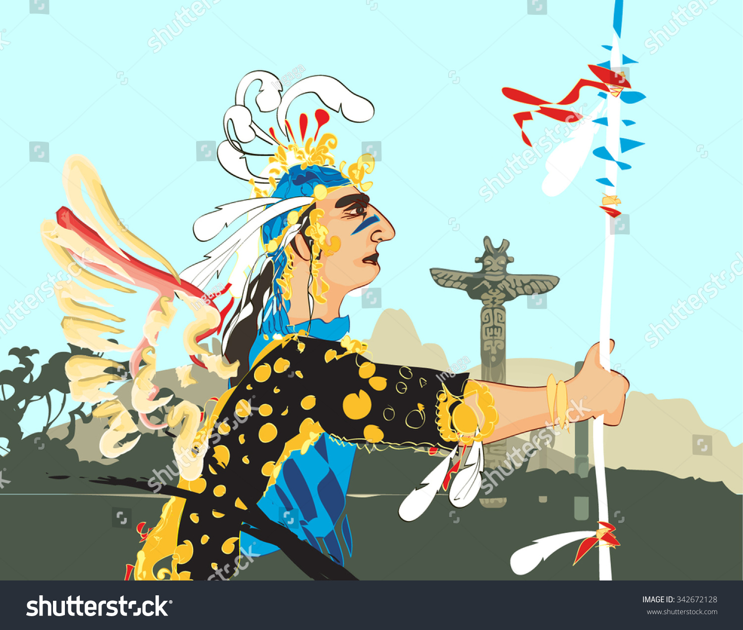 Indian Chief Aztecs Vector Stock Vector (Royalty Free) 342672128