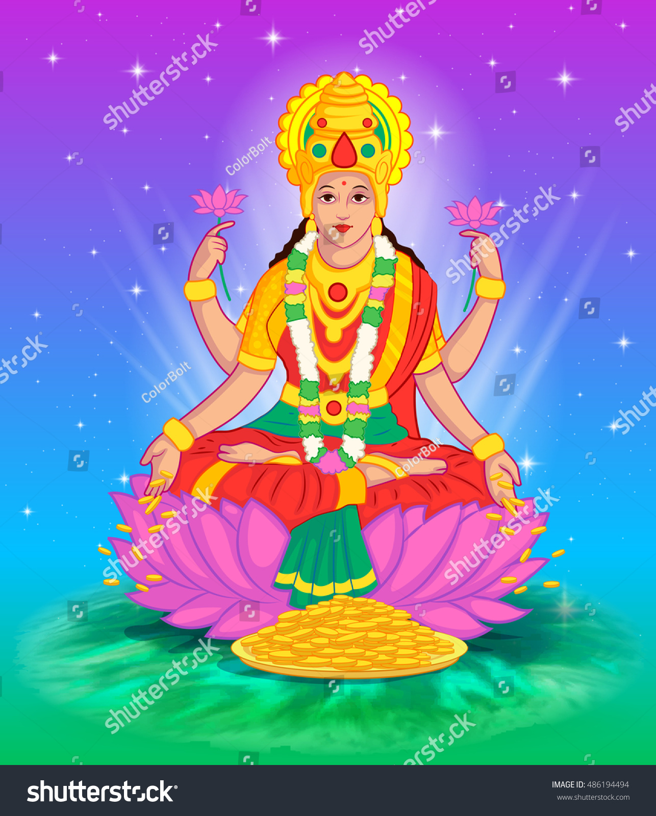 Vektor Stok Indian Goddess Lakshmi Vector Illustration (Tanpa Royalti ...