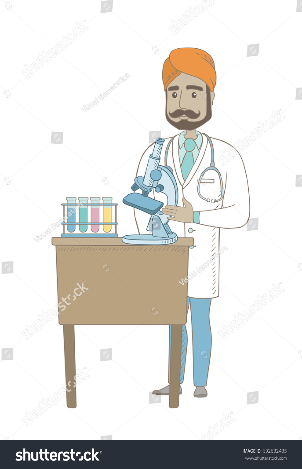 Indian Laboratory Assistant Working Microscope Young Stock Vector ...