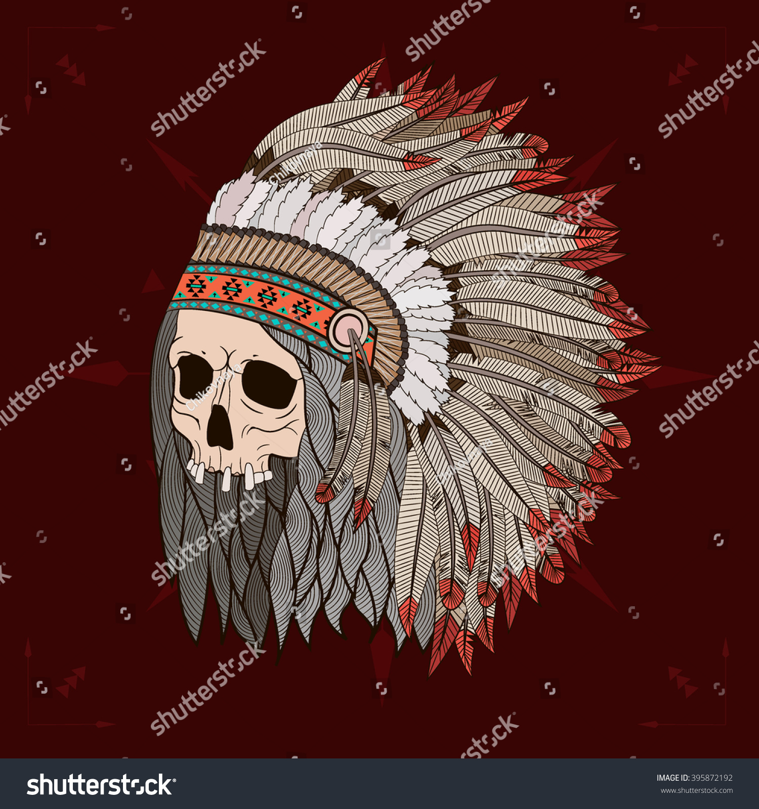 Indian Skull Old Skull Feather Vector Stock Vector (Royalty Free) 395872192