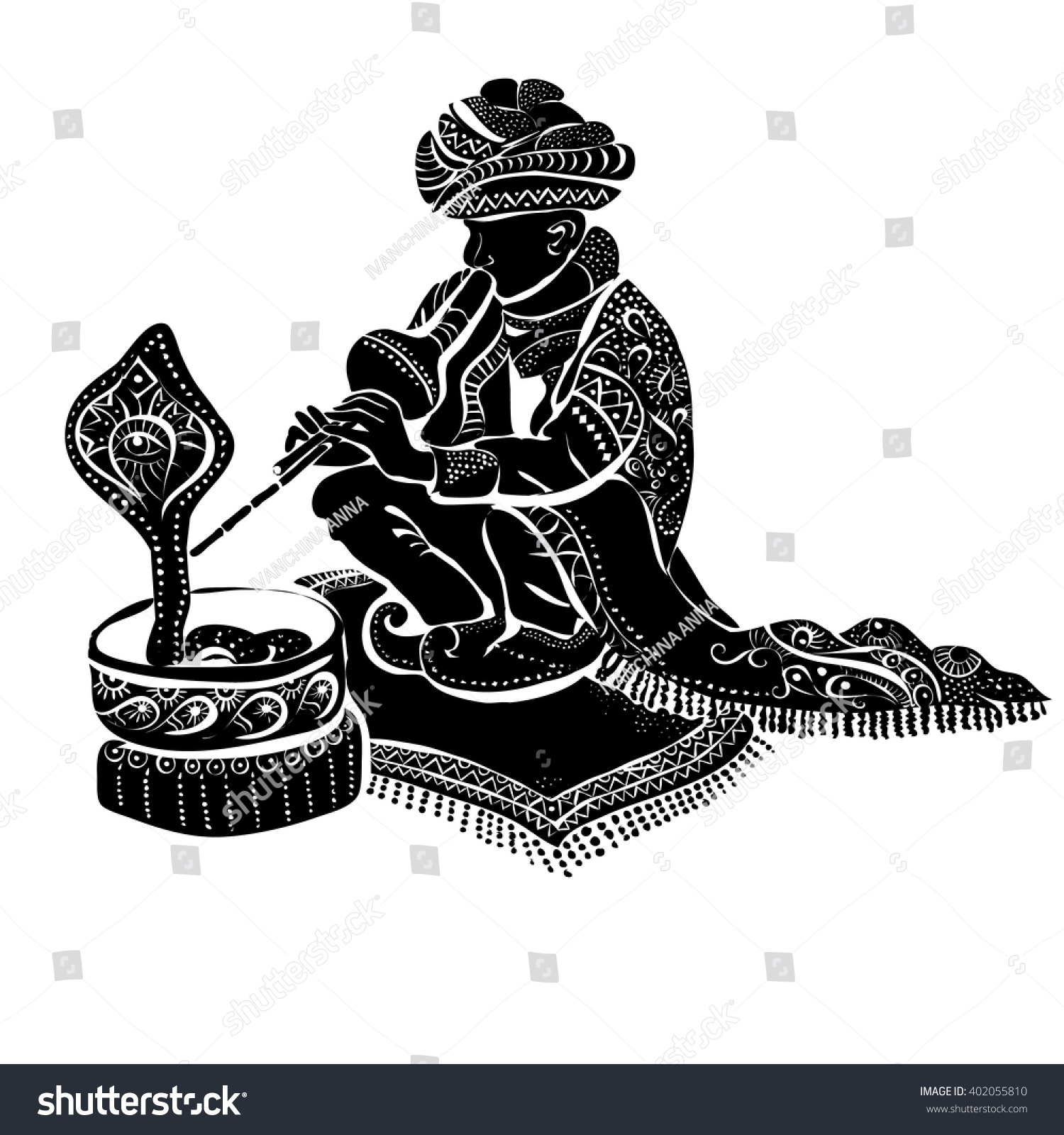 Indian Snake Charmer Vector Illustration: เวกเตอร์สต็อก (ปลอดค่า ...