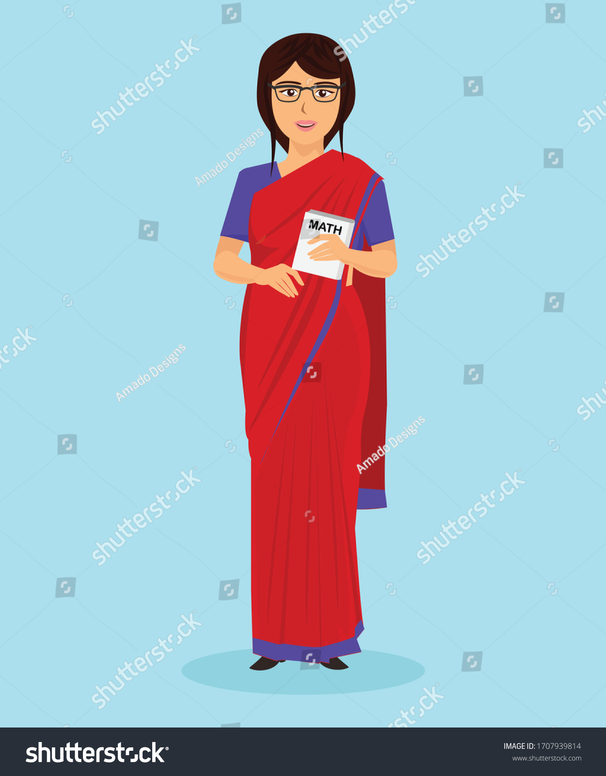 Indian Teacher Sharee Standing Front View Stock Vector (Royalty Free ...