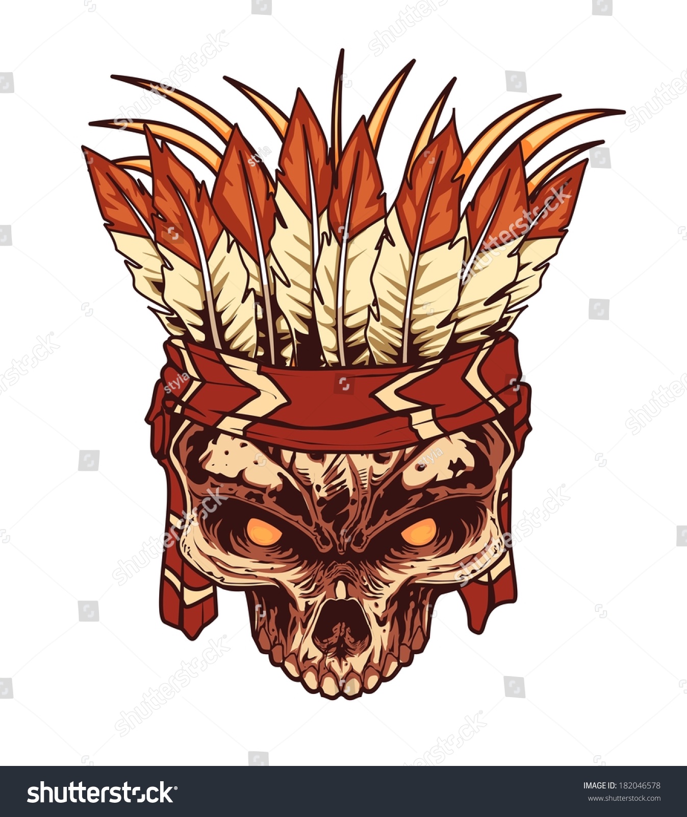 Vektor Stok Indian Tribe Skull (Tanpa Royalti) 182046578 | Shutterstock