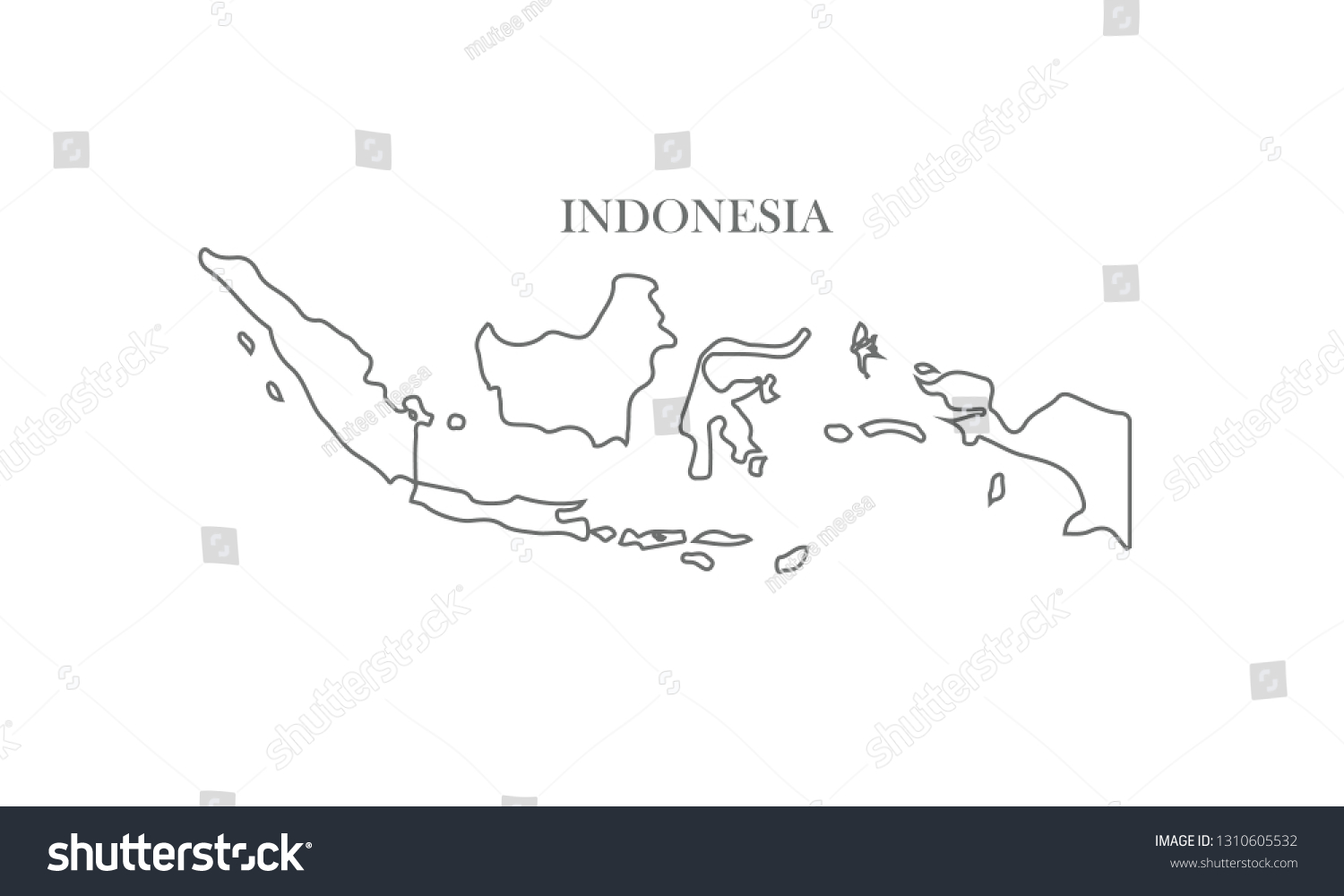 Indonesia Gray Line Map Stock Vector (Royalty Free) 1310605532 ...