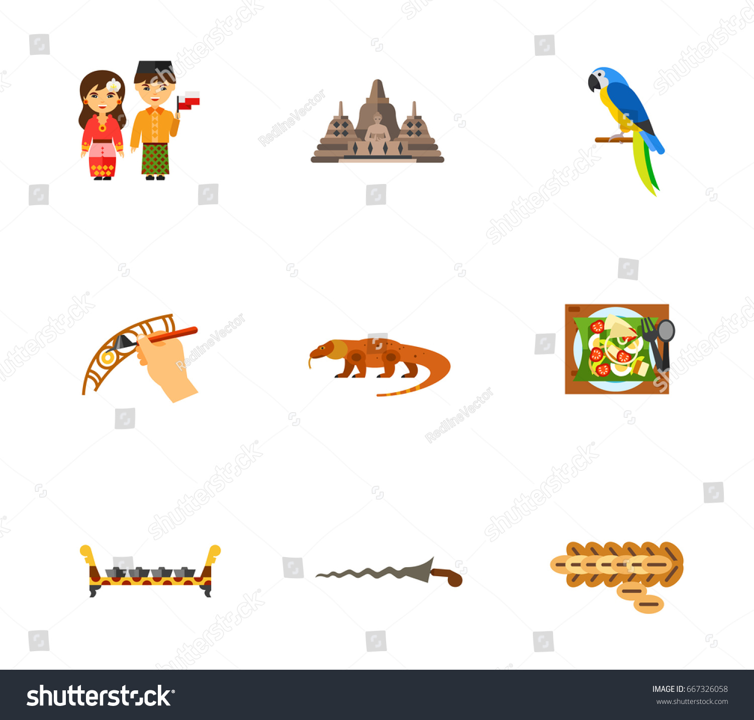 Indonesia Icon Set: เวกเตอร์สต็อก (ปลอดค่าลิขสิทธิ์) 667326058