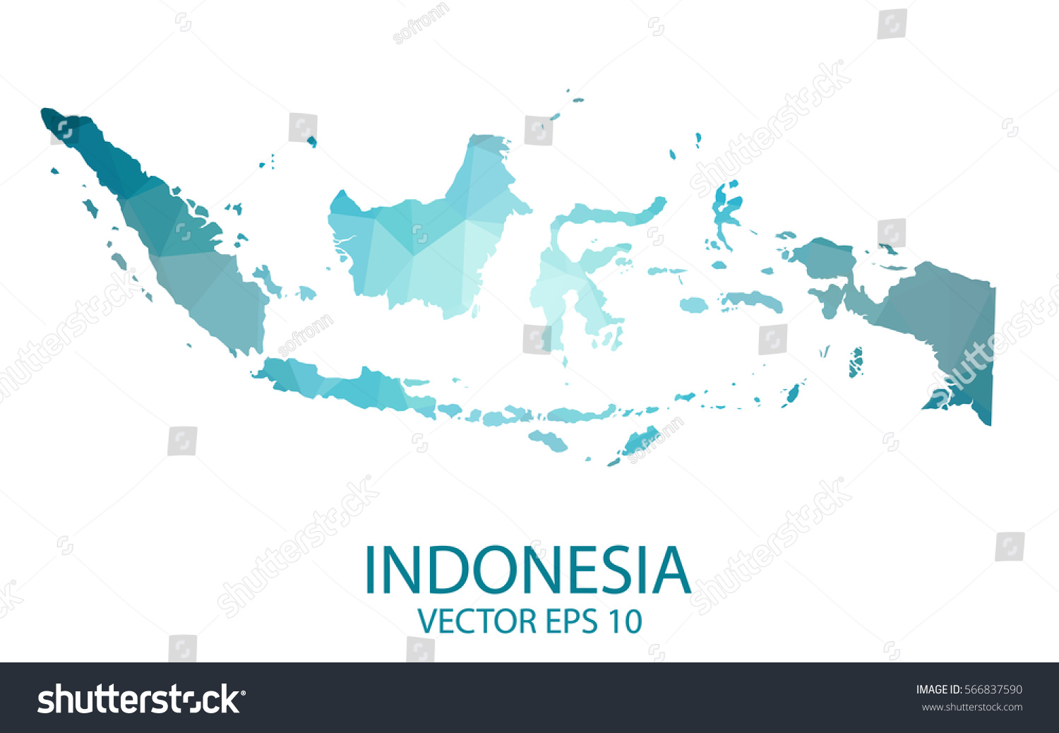 Indonesia Map Blue Geometric Rumpled Triangular Stock Vector (Royalty ...