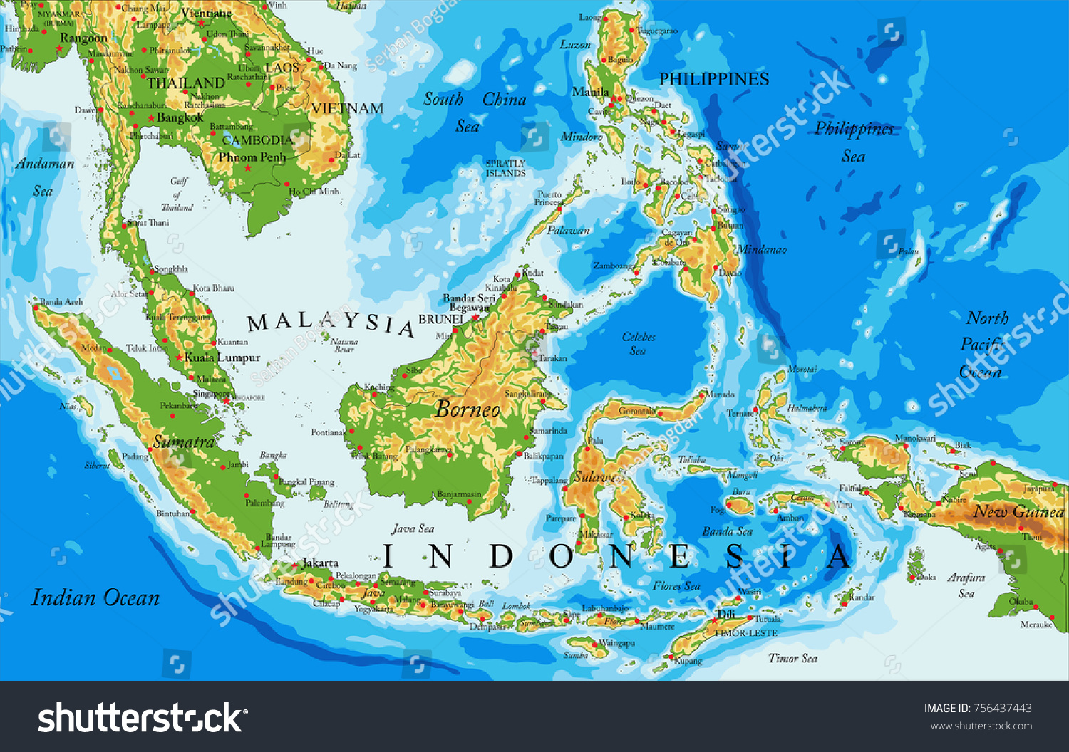 Indonesia Physical Map Stock Vector (Royalty Free) 756437443
