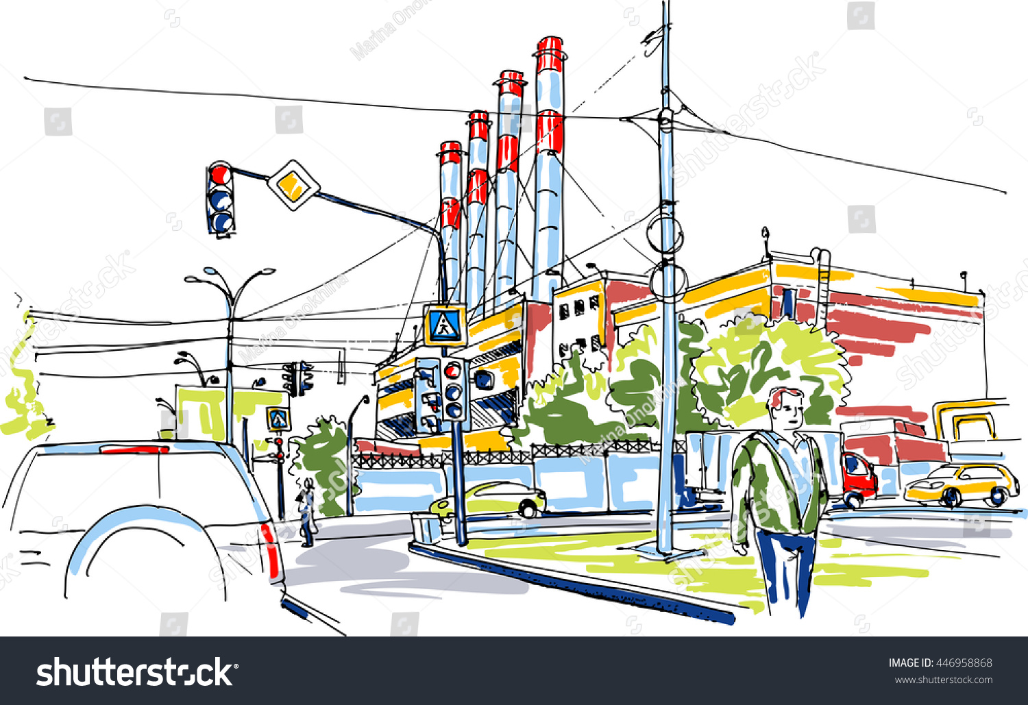 Industrial District Sketch Stock Vector (Royalty Free) 446958868 ...