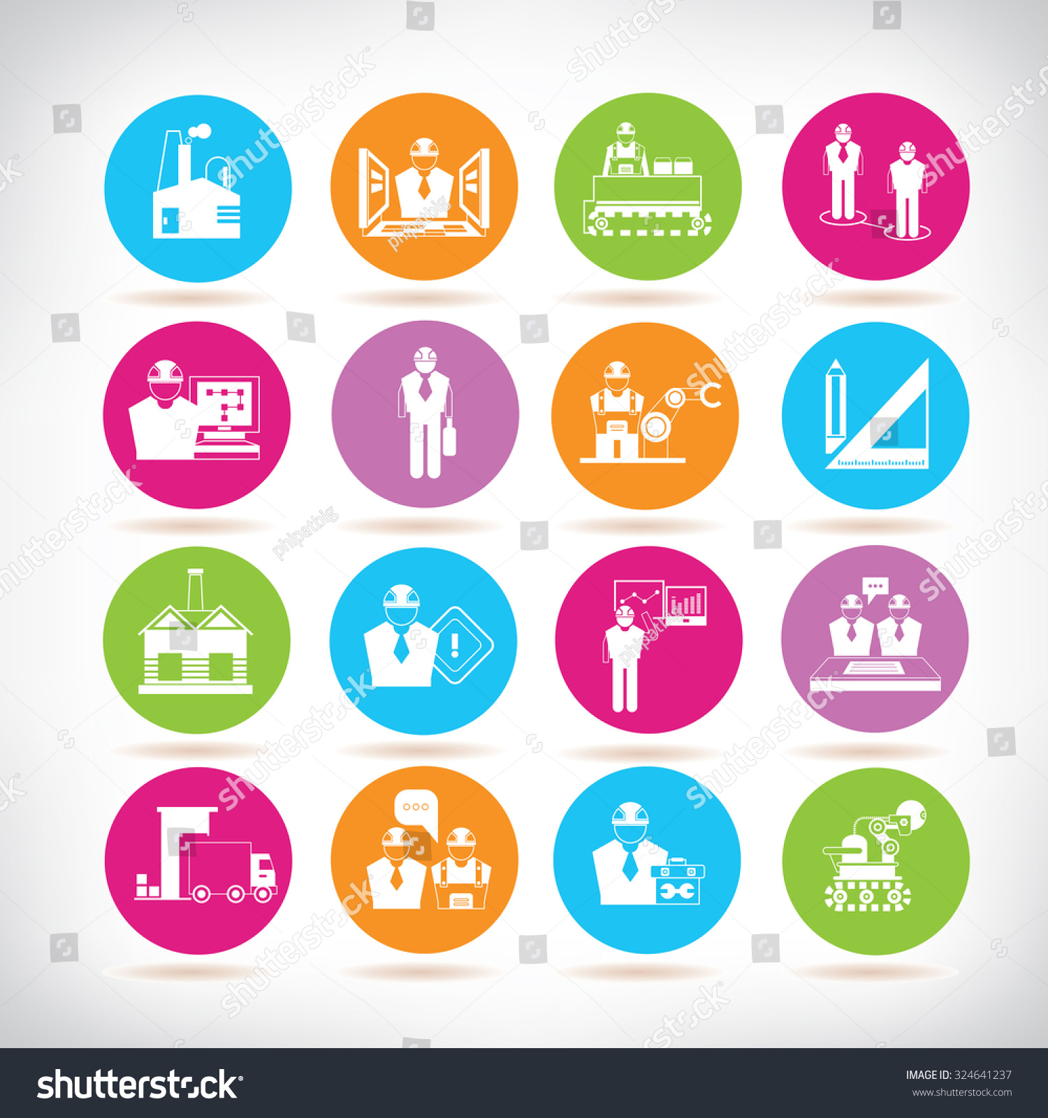 Industrial Engineering Icon Set Manufacturing Icons Stock Vector ...