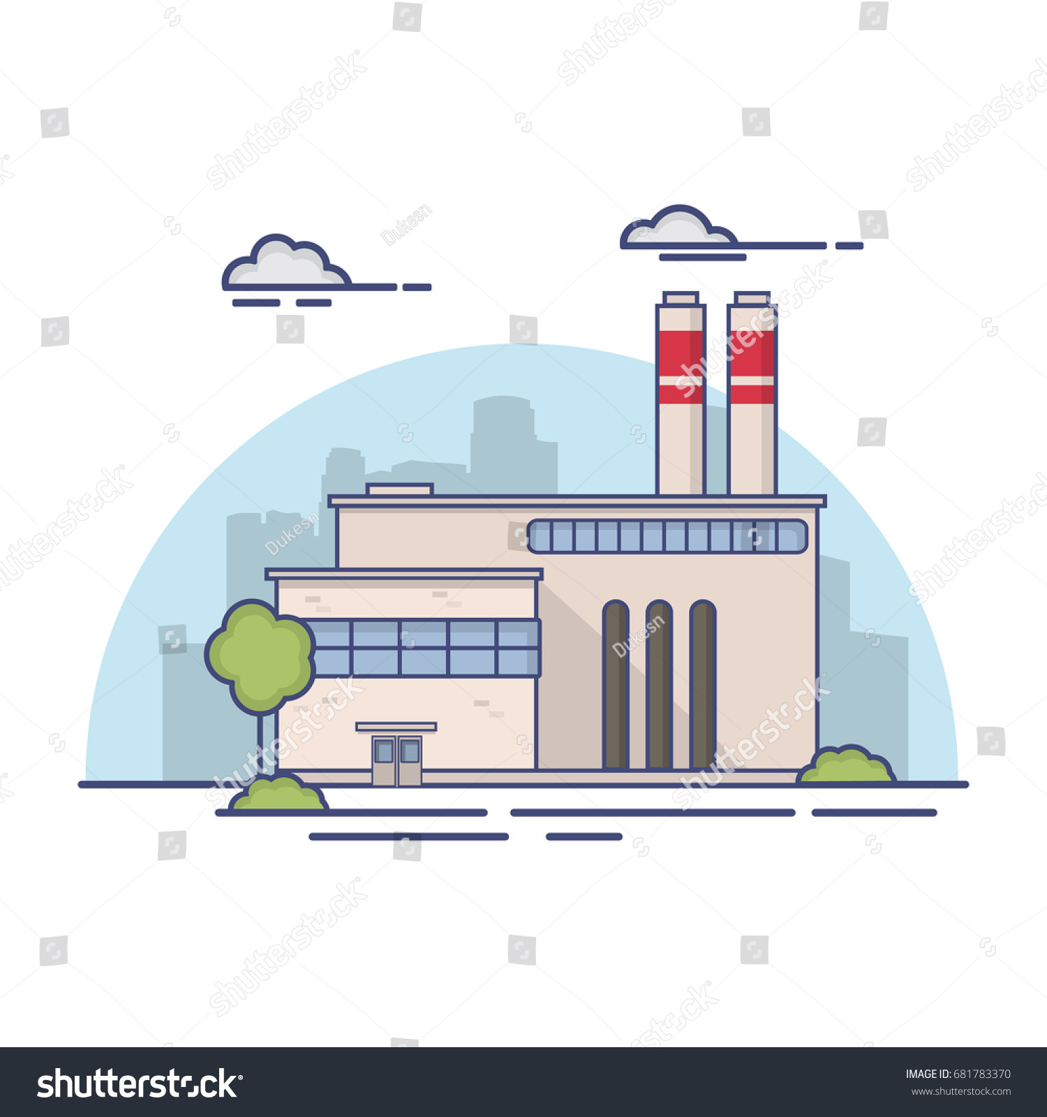 Industrial Factory Linear Flat Style Vector Stock Vector 681783370 ...