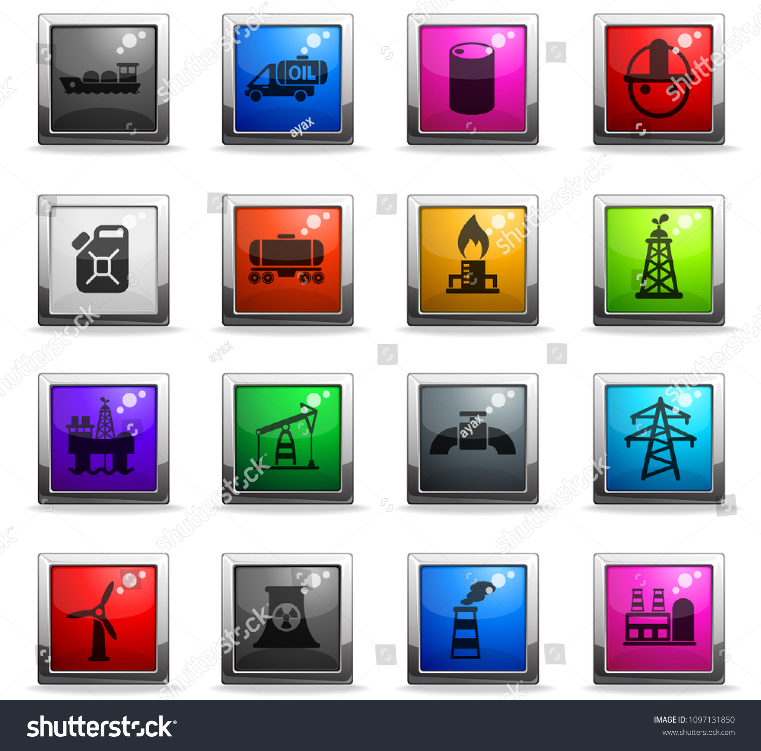Industry Vector Icons Square Colored Buttons Stock Vector (Royalty Free ...