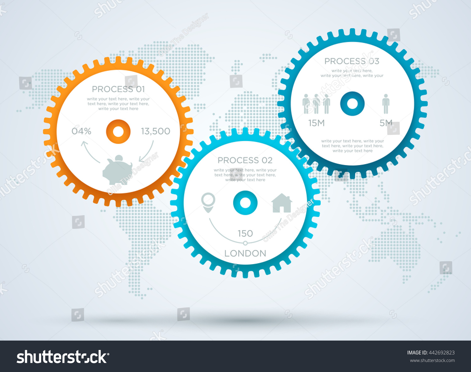Infographic 3d Cogs Dots World Map Stock Vector (Royalty Free ...