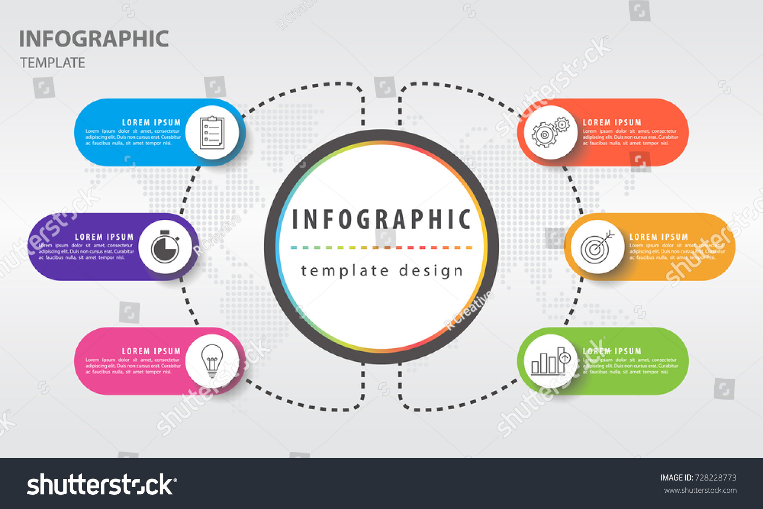 Infographic Design Chart Template Circle 6 스톡 벡터(로열티 프리) 728228773 ...