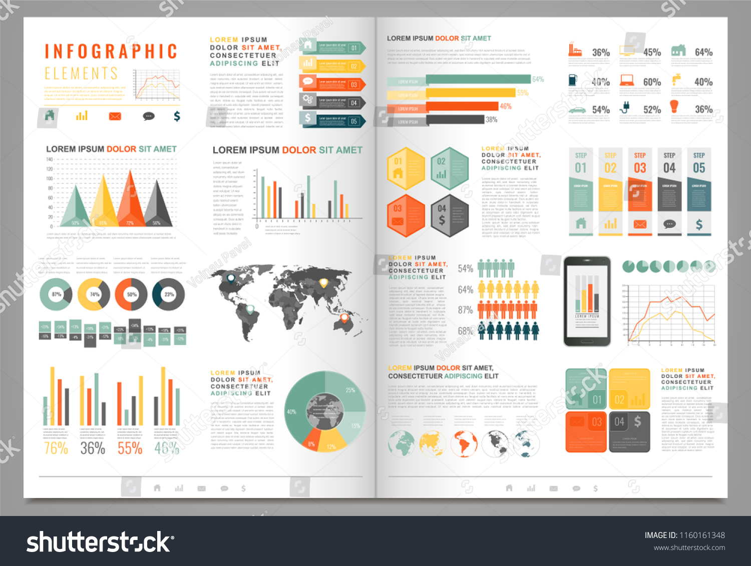 Infographic Elements World Map Charts Vector Stock Vector (Royalty Free ...