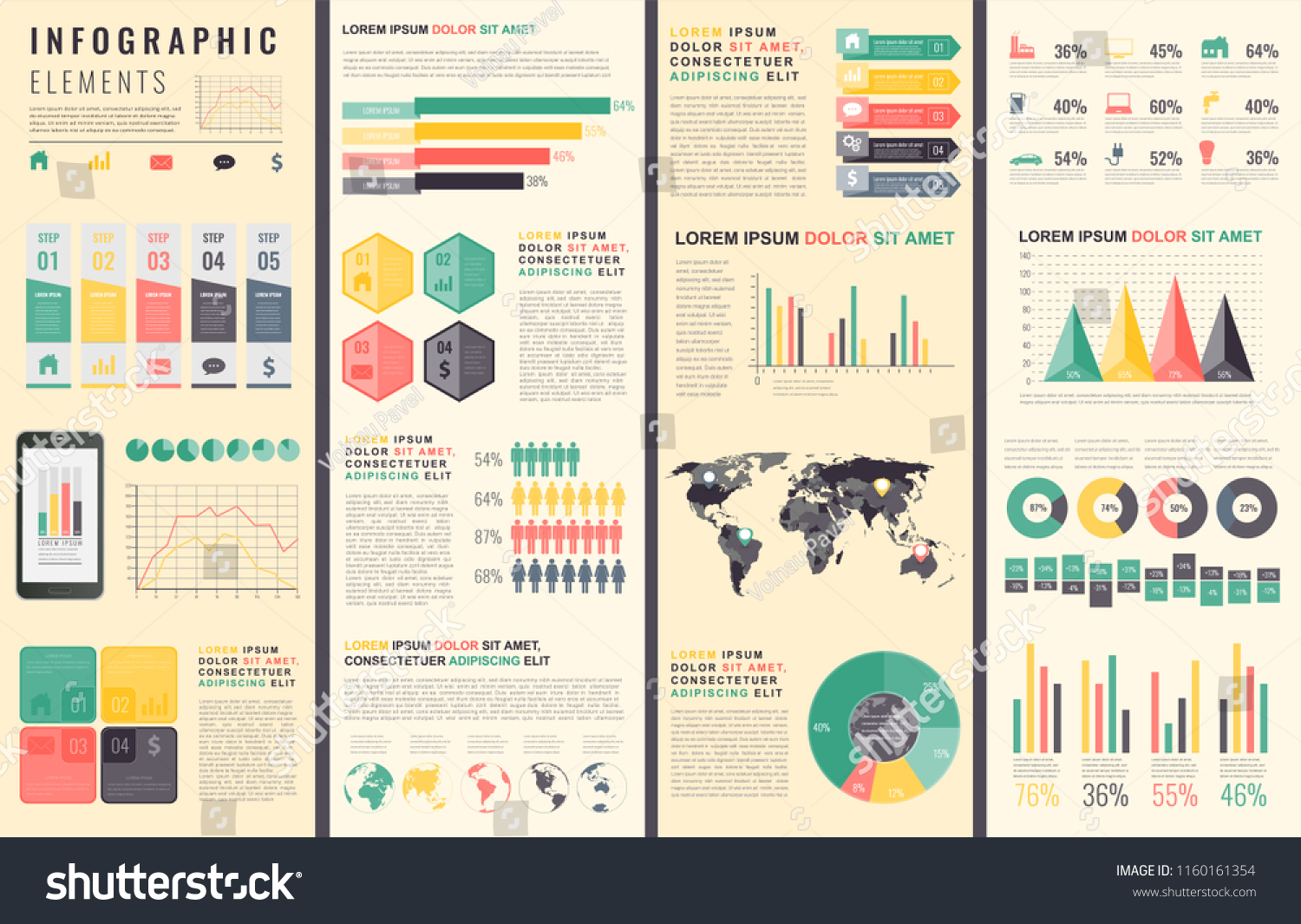 Vektor Stok Infographic Elements World Map Charts Vector (Tanpa Royalti ...