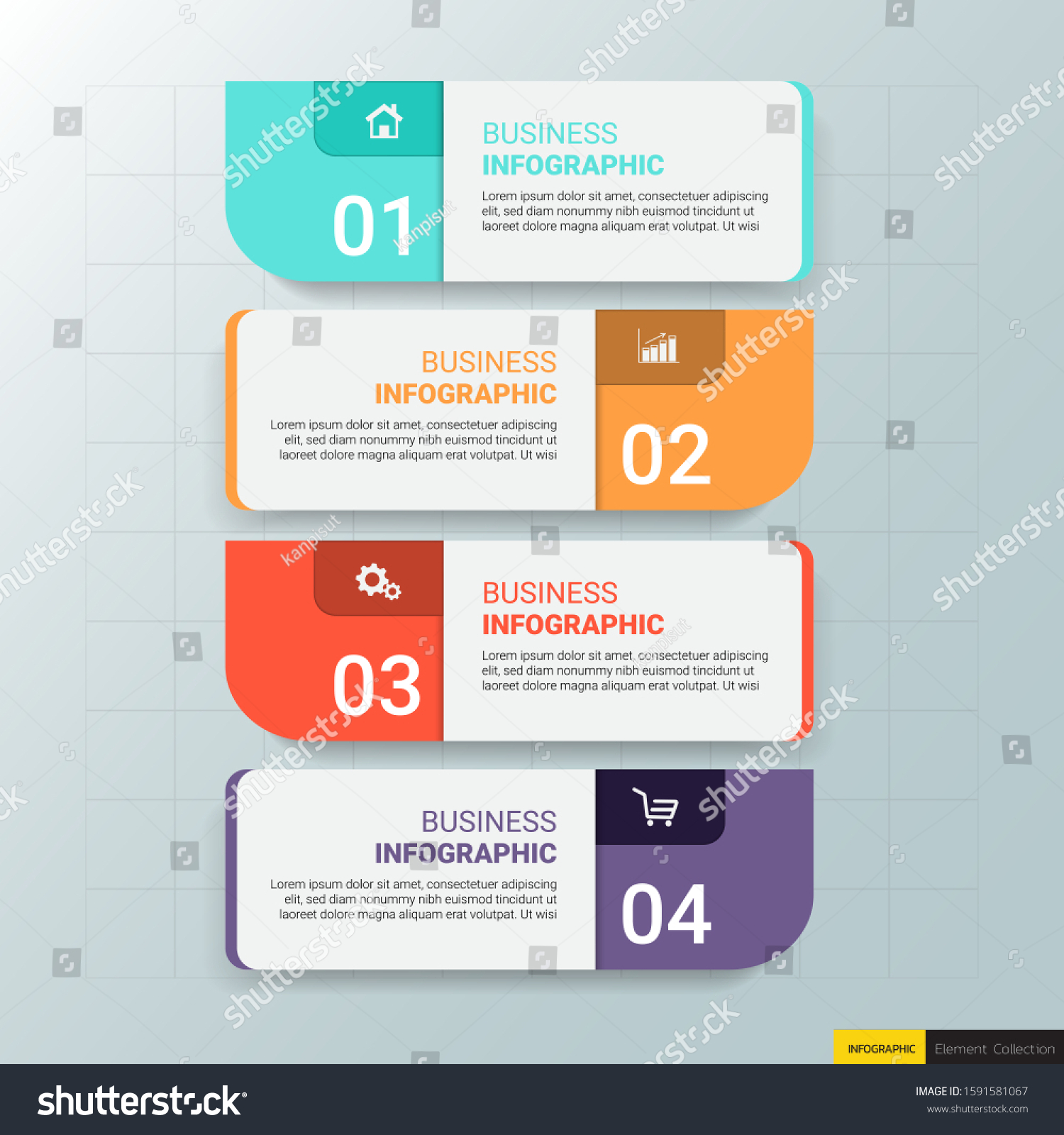 Infographics Template 4 Steps Rectangle Banner: vector de stock (libre ...