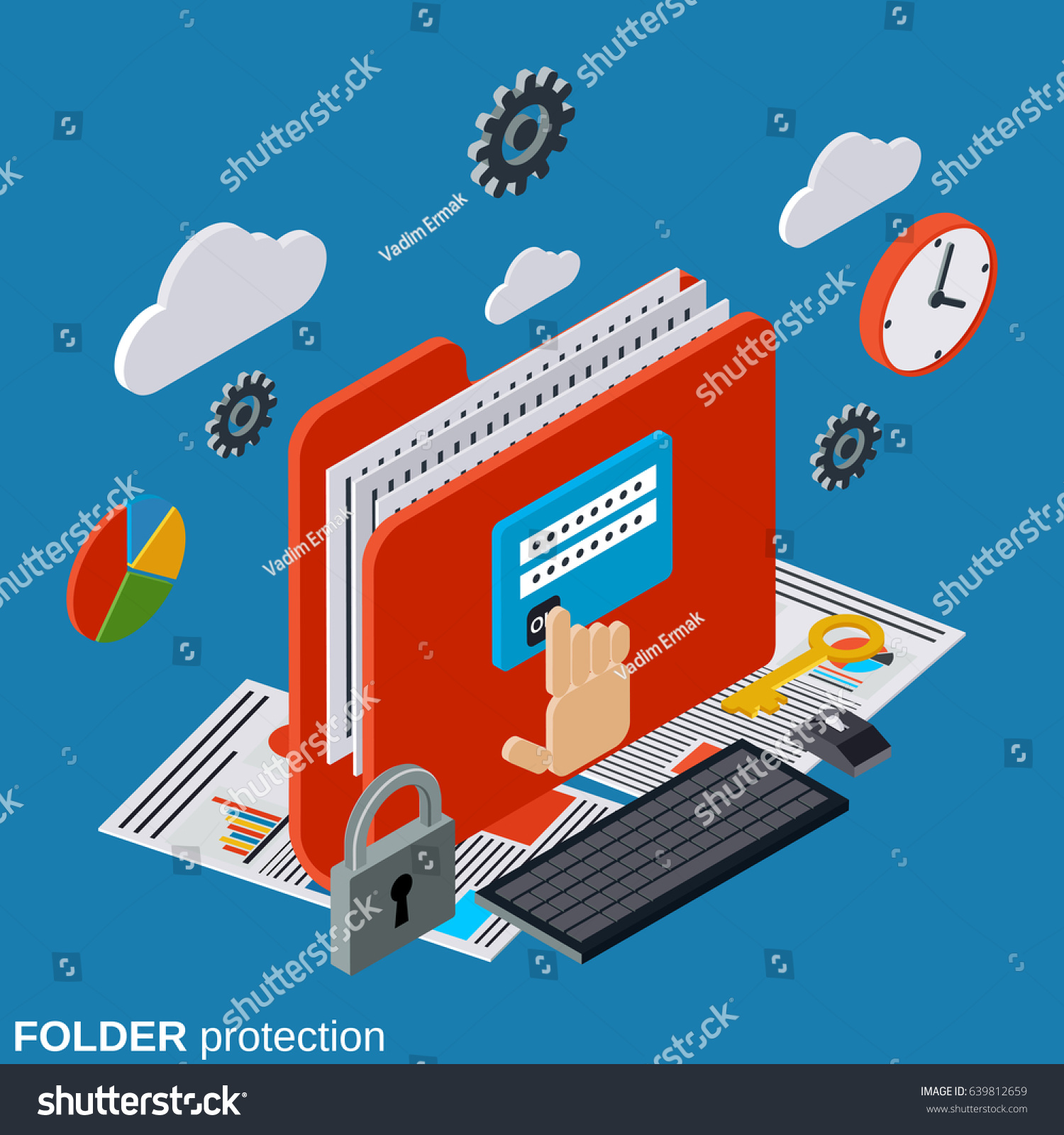 Information Security Folder Protection Flat 3d Stock Vector (Royalty ...