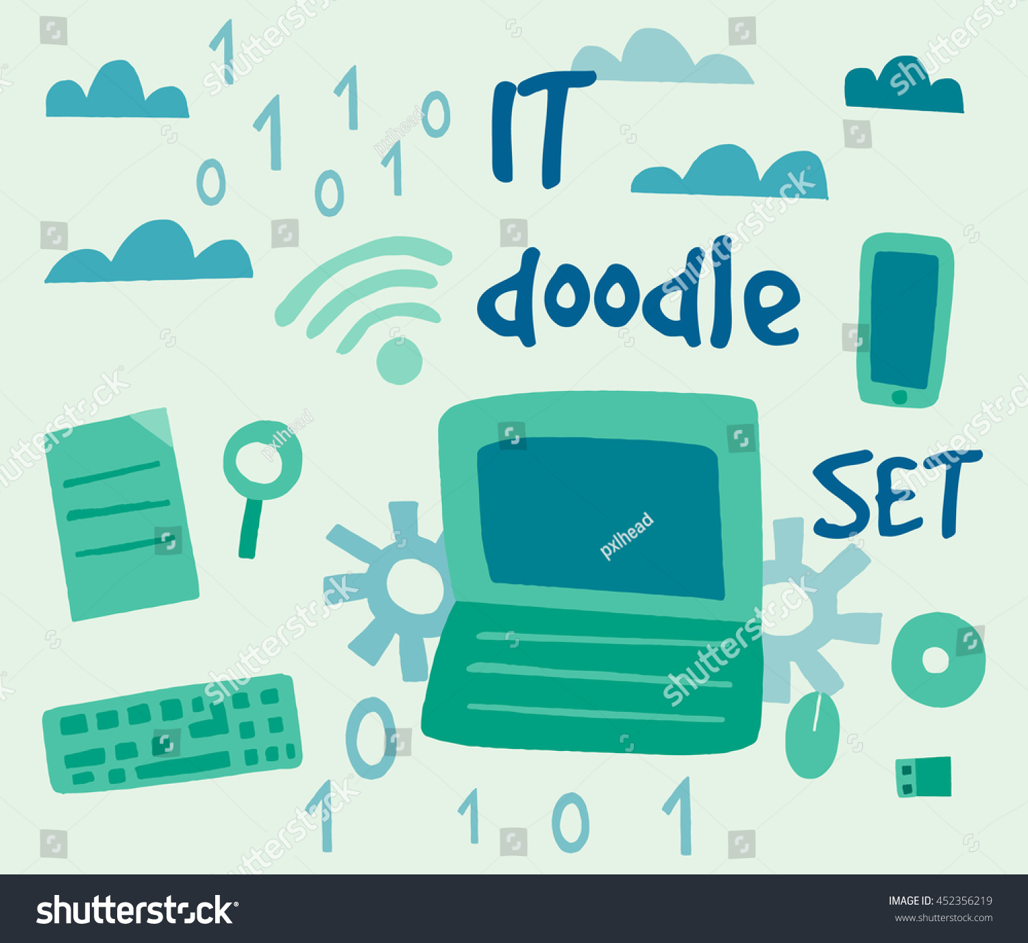 Information Technology Doodle Set Cartoon Technological Stock Vector ...