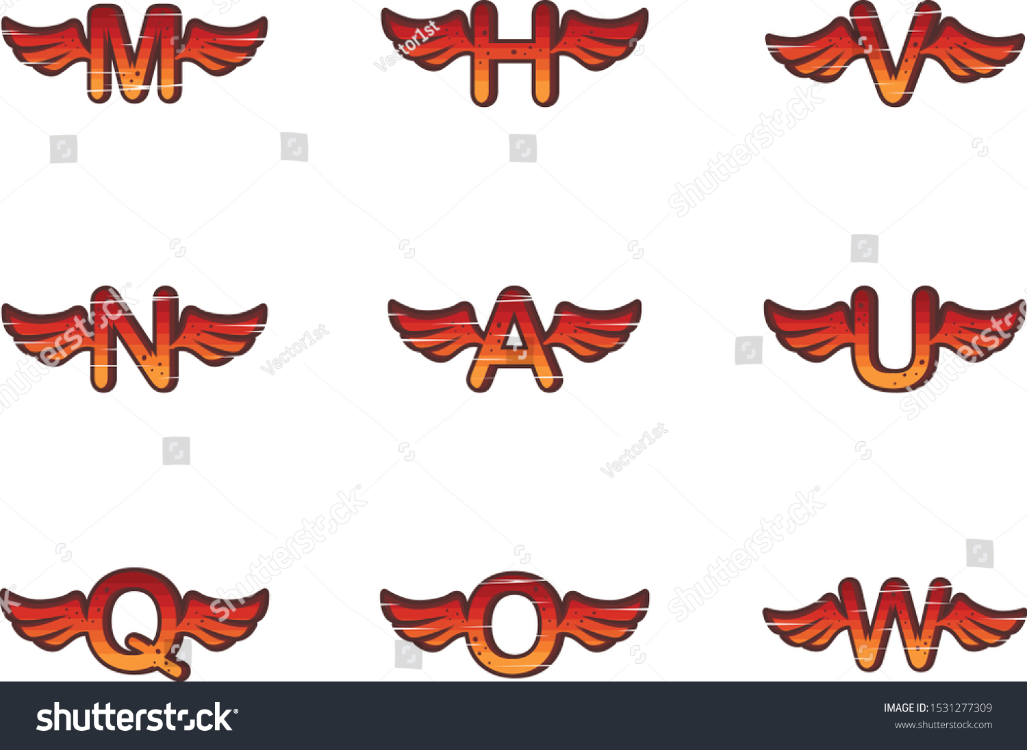 Initial Letter Wing Vector Art Set Stock Vector (Royalty Free ...
