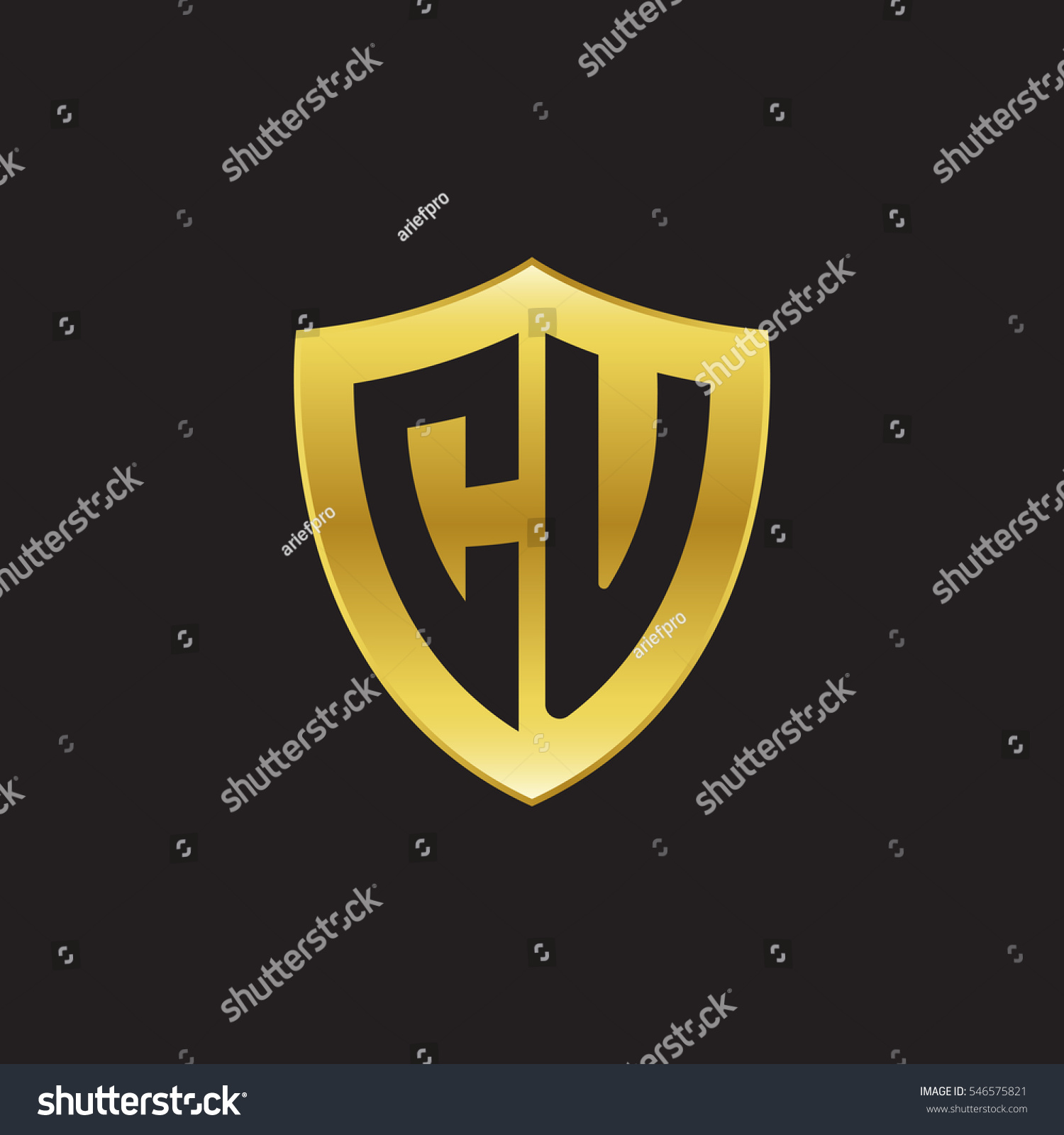 Initial Letters Cu Shield Shape Gold Stock Vector (Royalty Free) 546575821