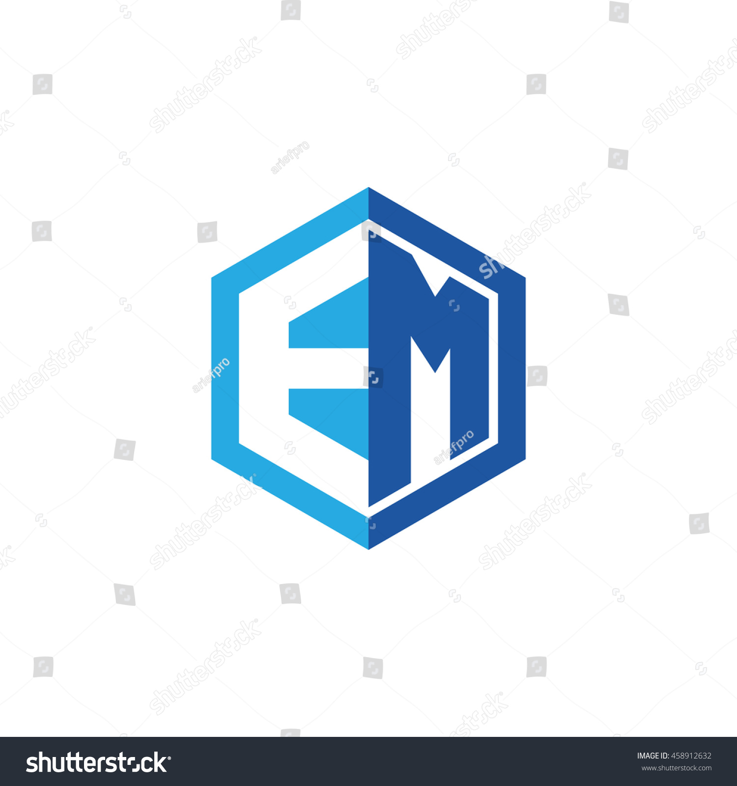 Initial Letters Em Negative Space Hexagon Stock Vector (Royalty Free ...