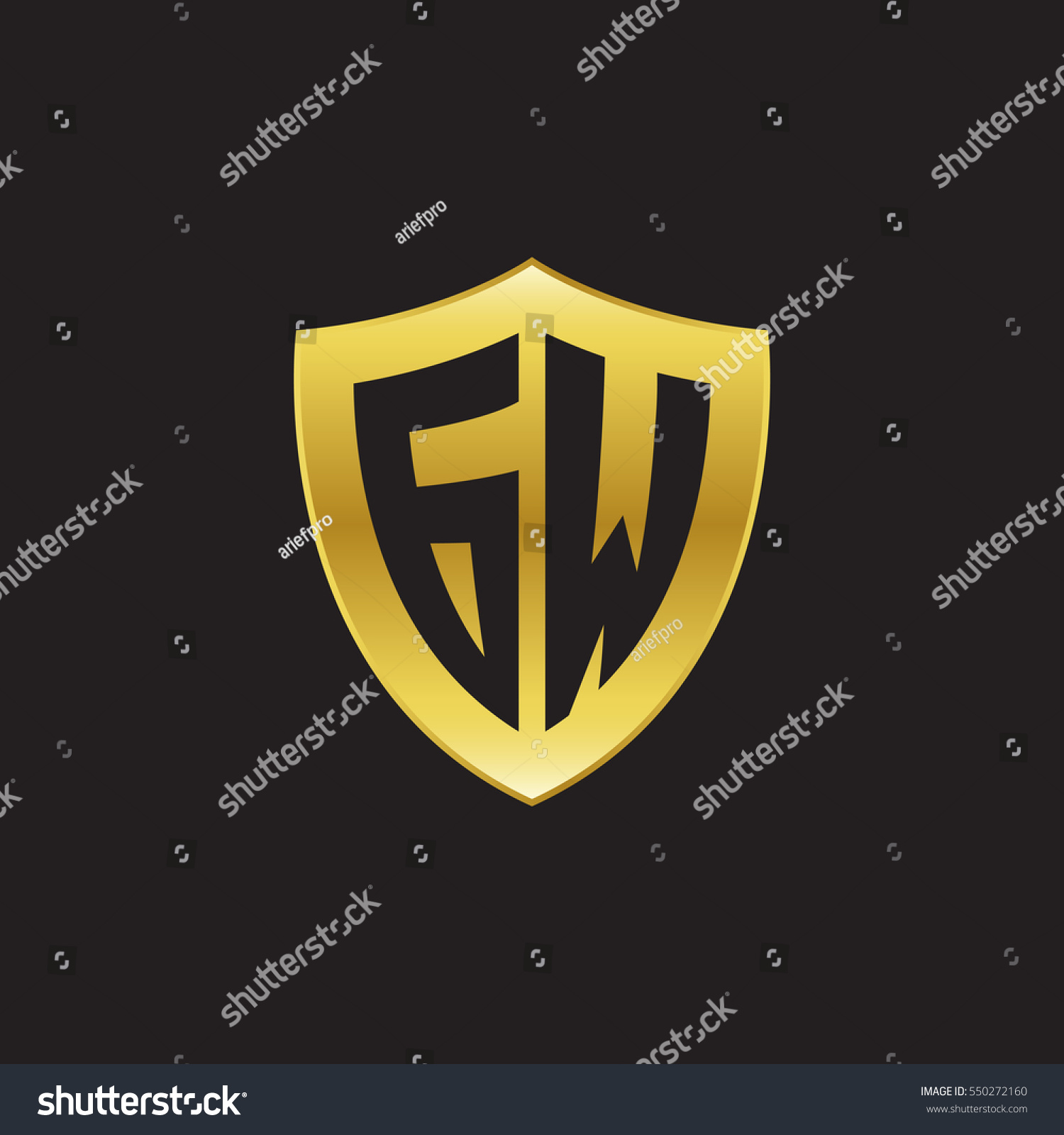 Initial Letters Gw Shield Shape Gold Stock Vector (Royalty Free ...