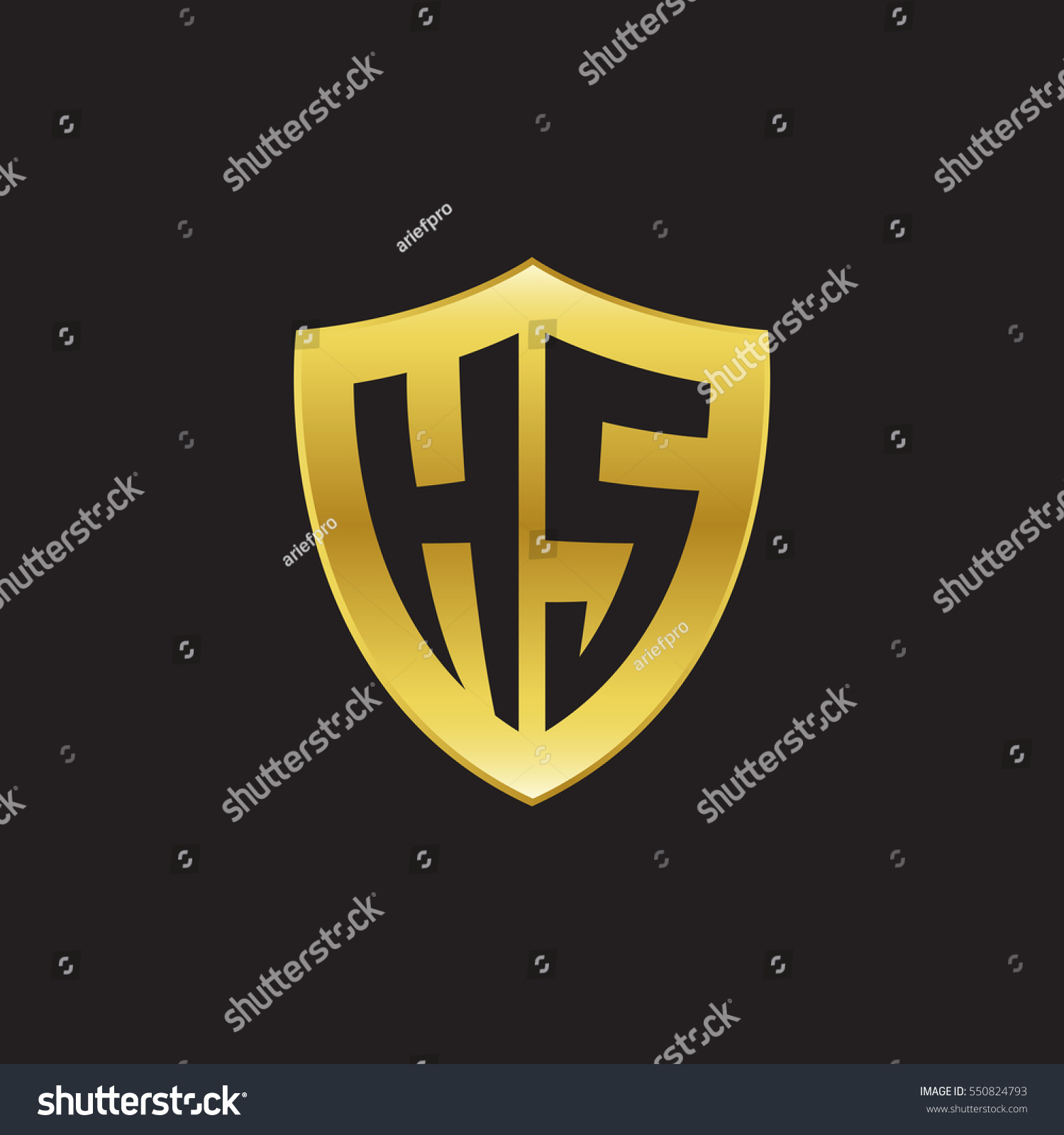 Initial Letters Hs Shield Shape Gold Stock Vector (Royalty Free) 550824793