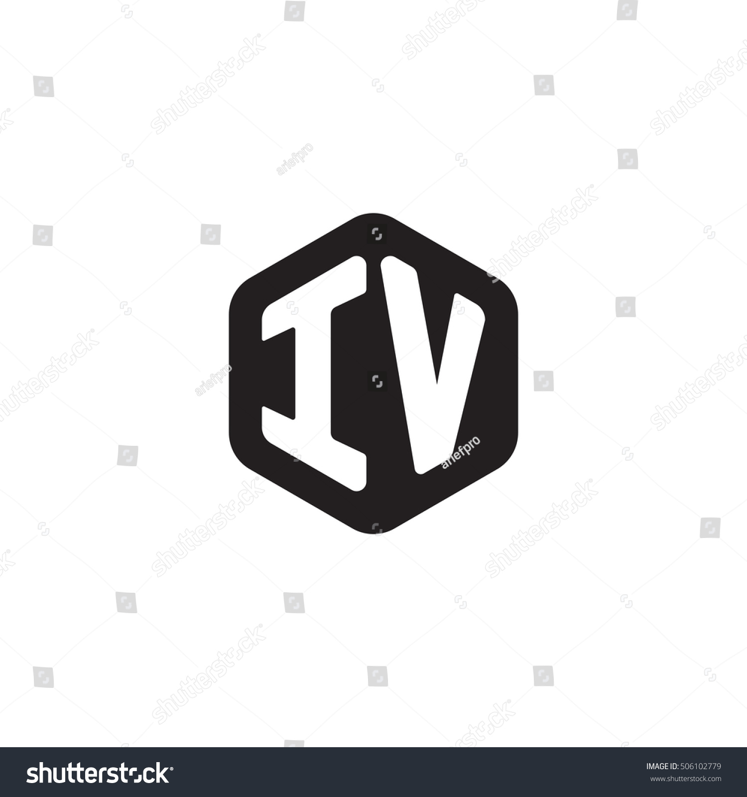Initial Letters Iv Rounded Hexagon Shape Stock Vector (Royalty Free ...