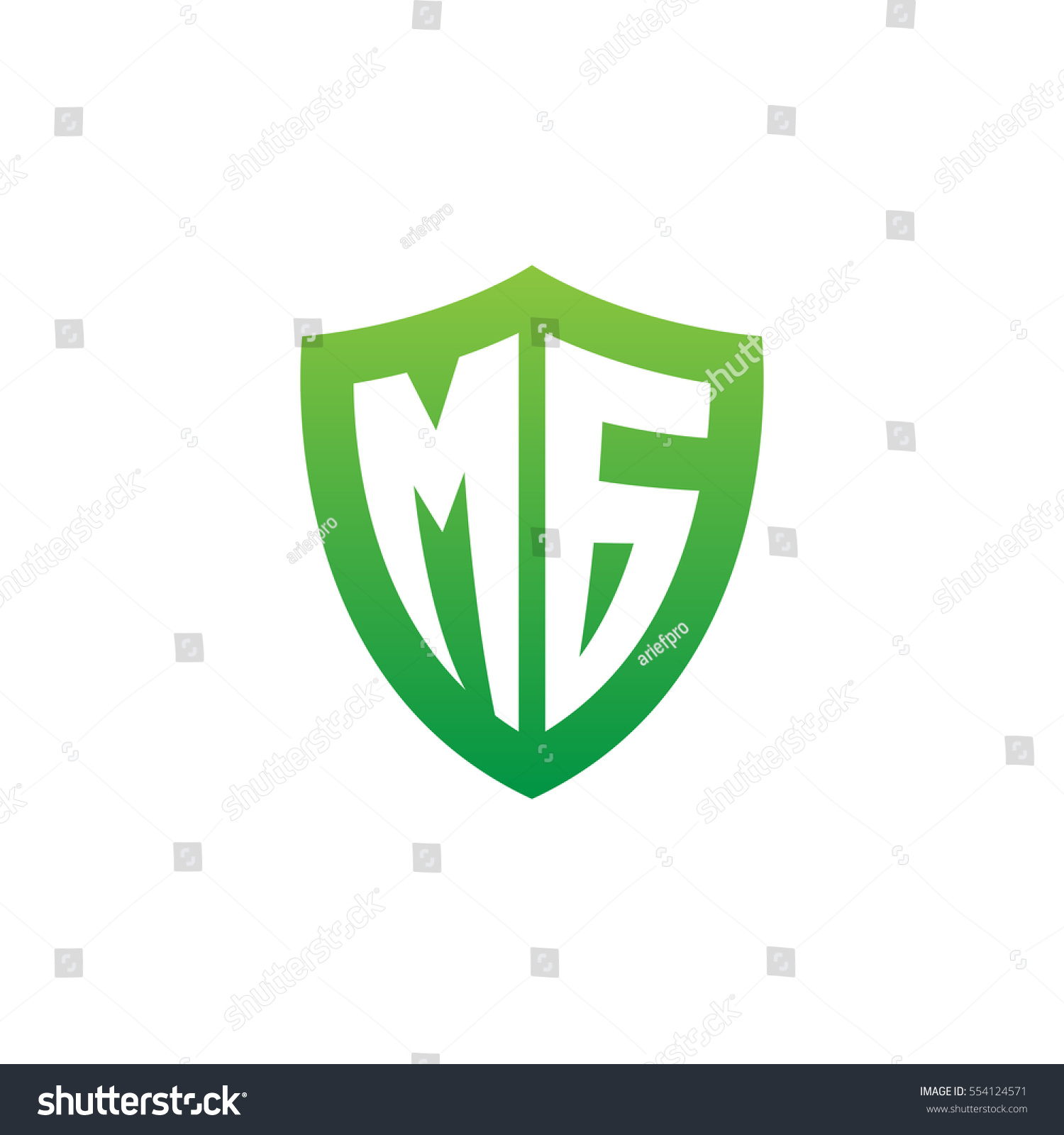 Initial Letters Mg Shield Shape Green Stock Vector (Royalty Free ...