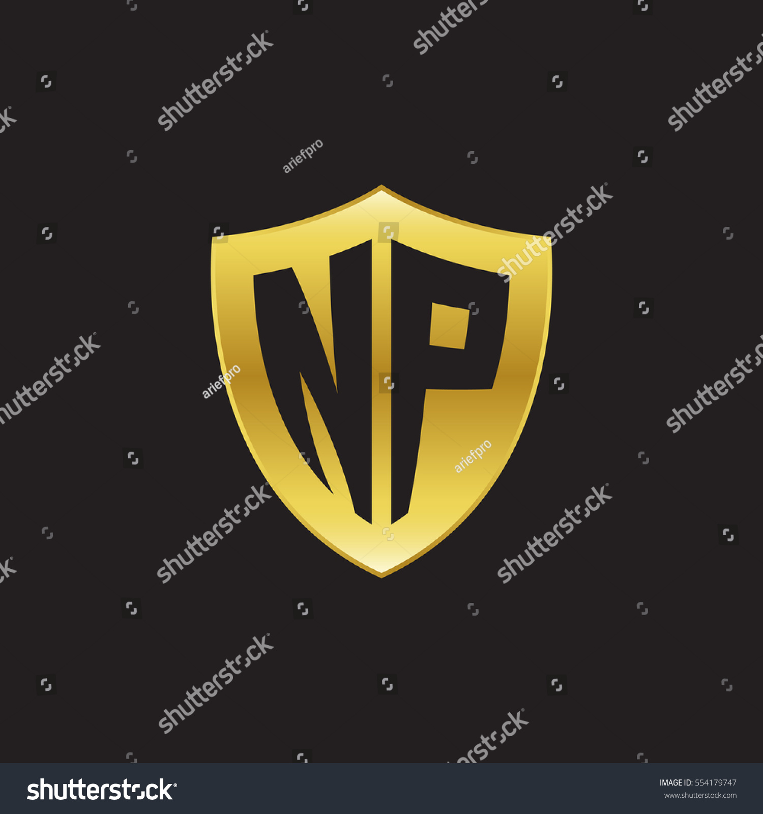 Initial Letters Np Shield Shape Gold Stock Vector (Royalty Free ...