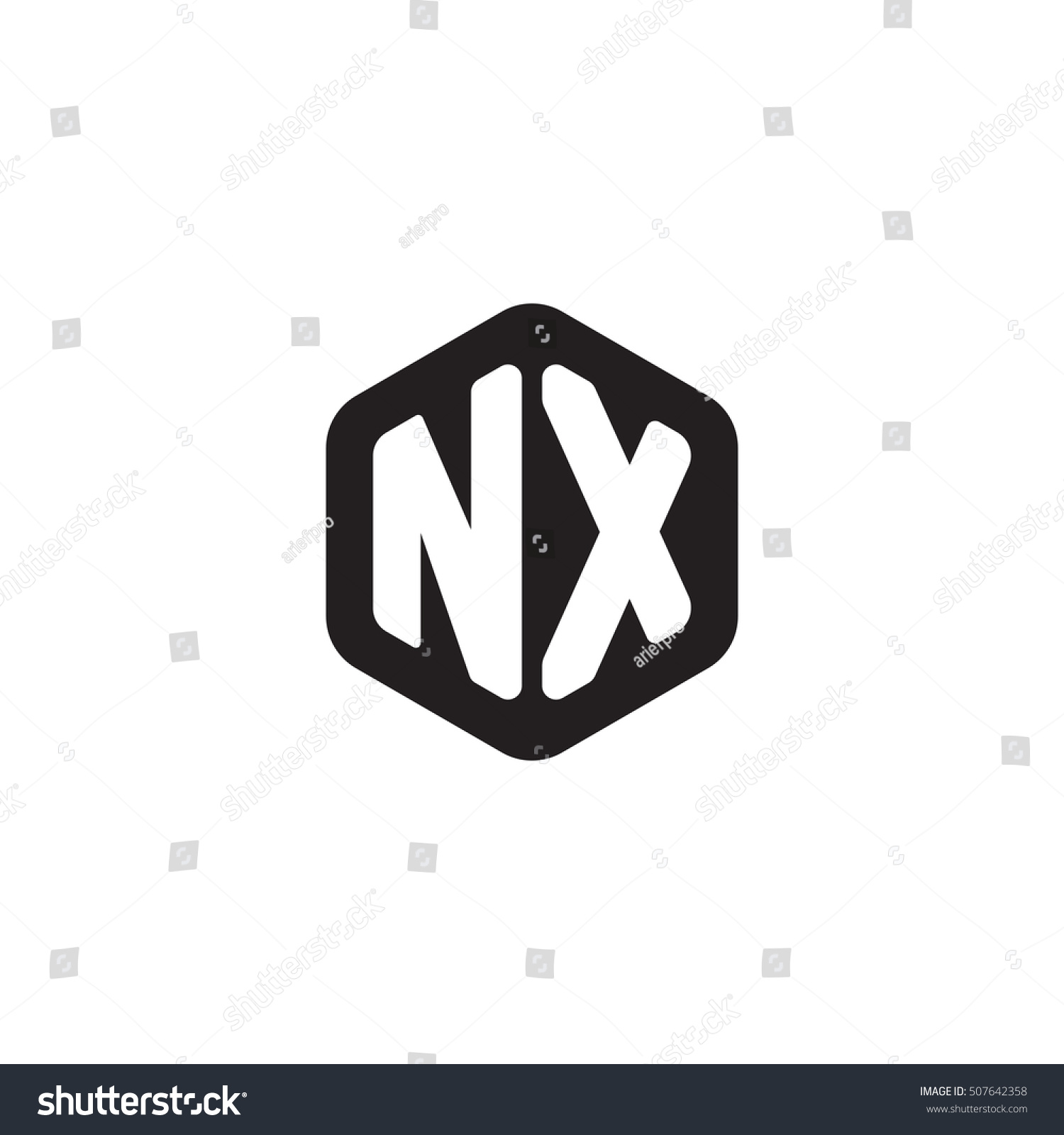 Initial Letters Nx Rounded Hexagon Shape Stock Vector (Royalty Free ...