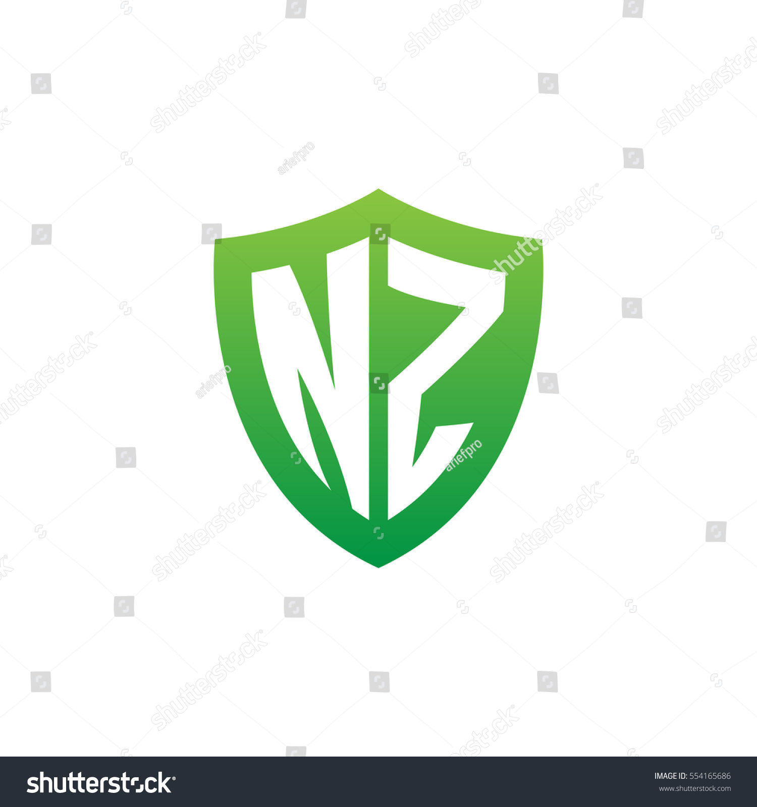 Initial Letters Nz Shield Shape Green Stock Vector (Royalty Free) 554165686