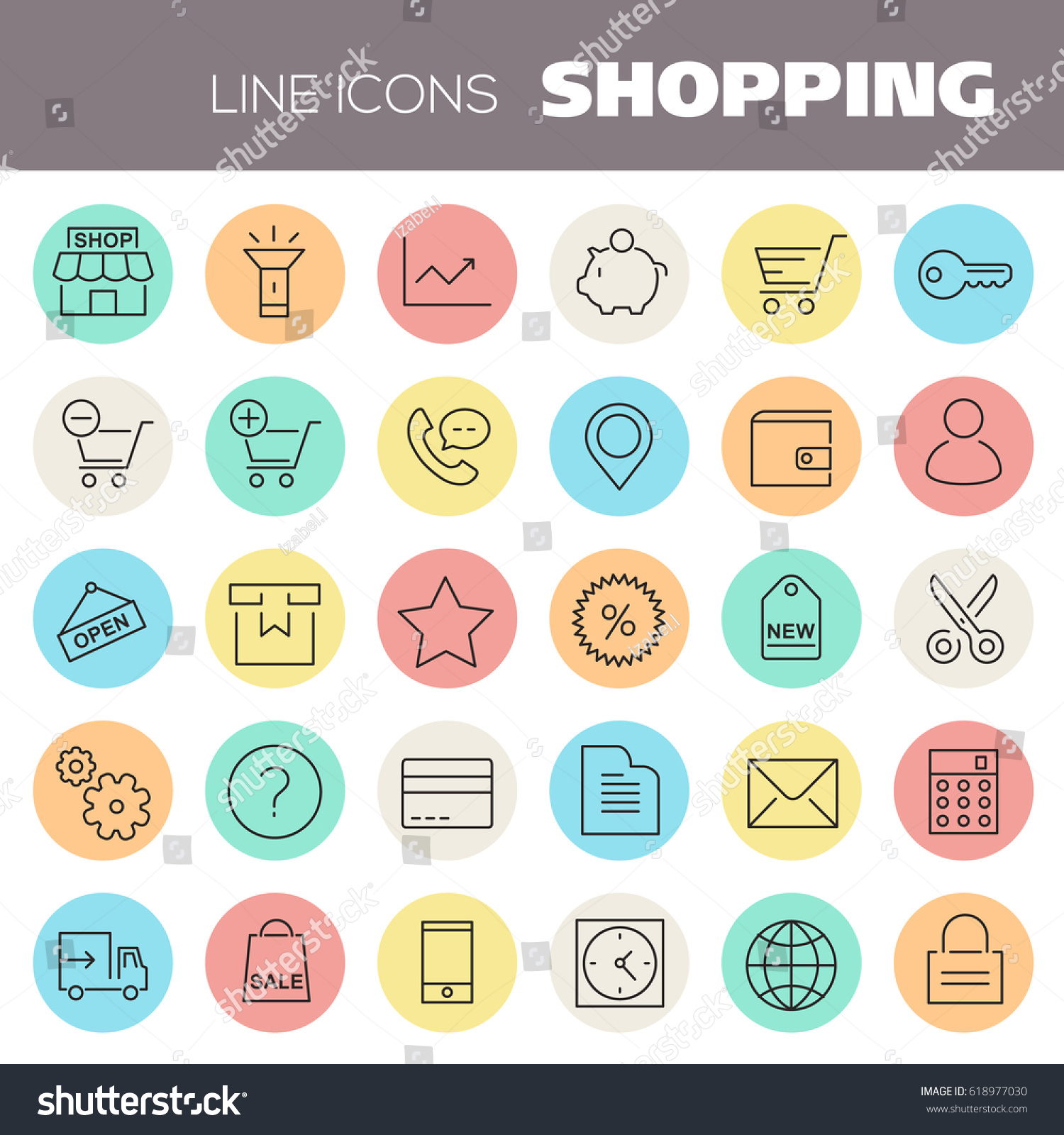 Inline Shopping Icons Collection Stock Vector (Royalty Free) 618977030 ...