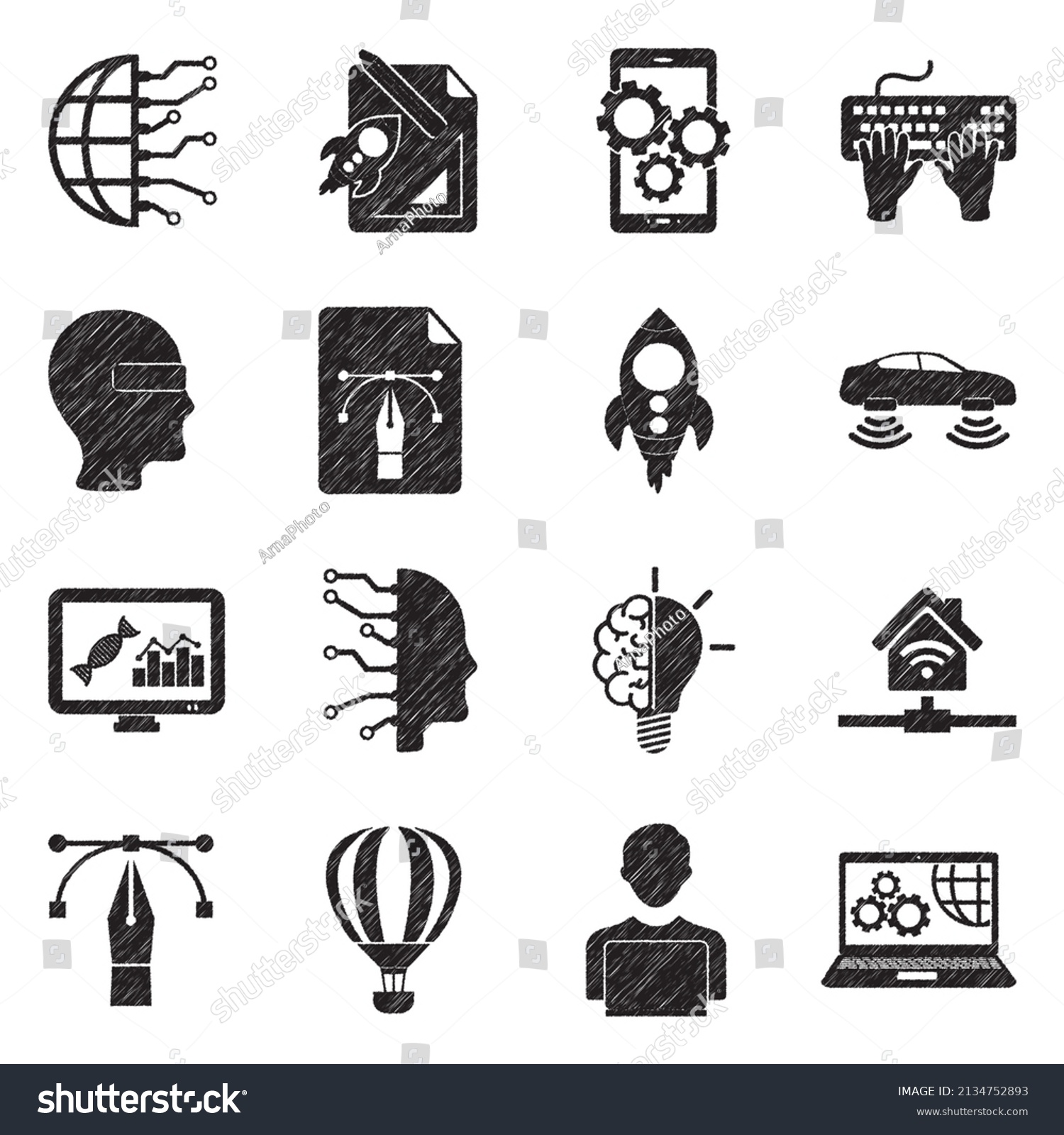 Innovative Technology Icons Black Scribble Design Stock Vector (Royalty ...
