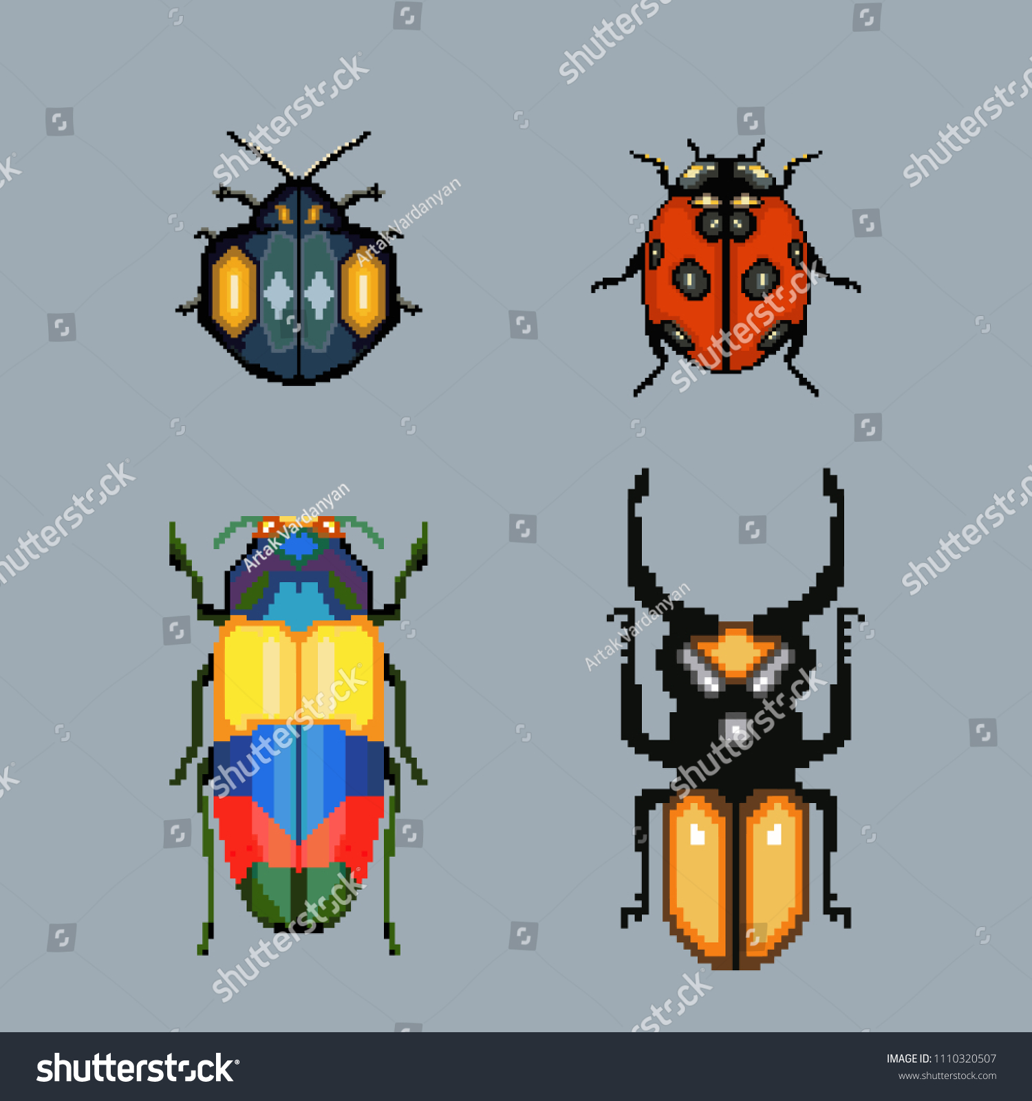 Insects Pixel Art Stock Vector (Royalty Free) 1110320507