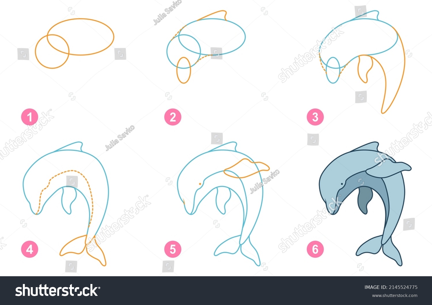 Instructions Drawing Dolphin Step By Step Stock Vector (Royalty Free ...