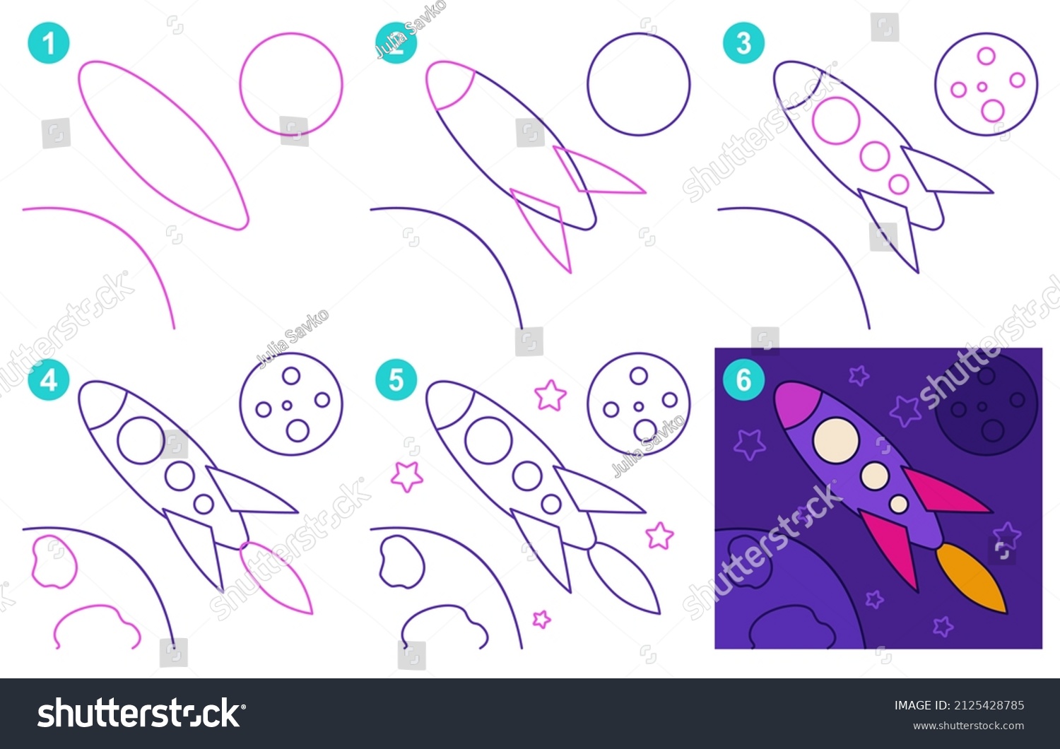 Instructions Drawing Rocket Step By Step Stock Vector (Royalty Free ...