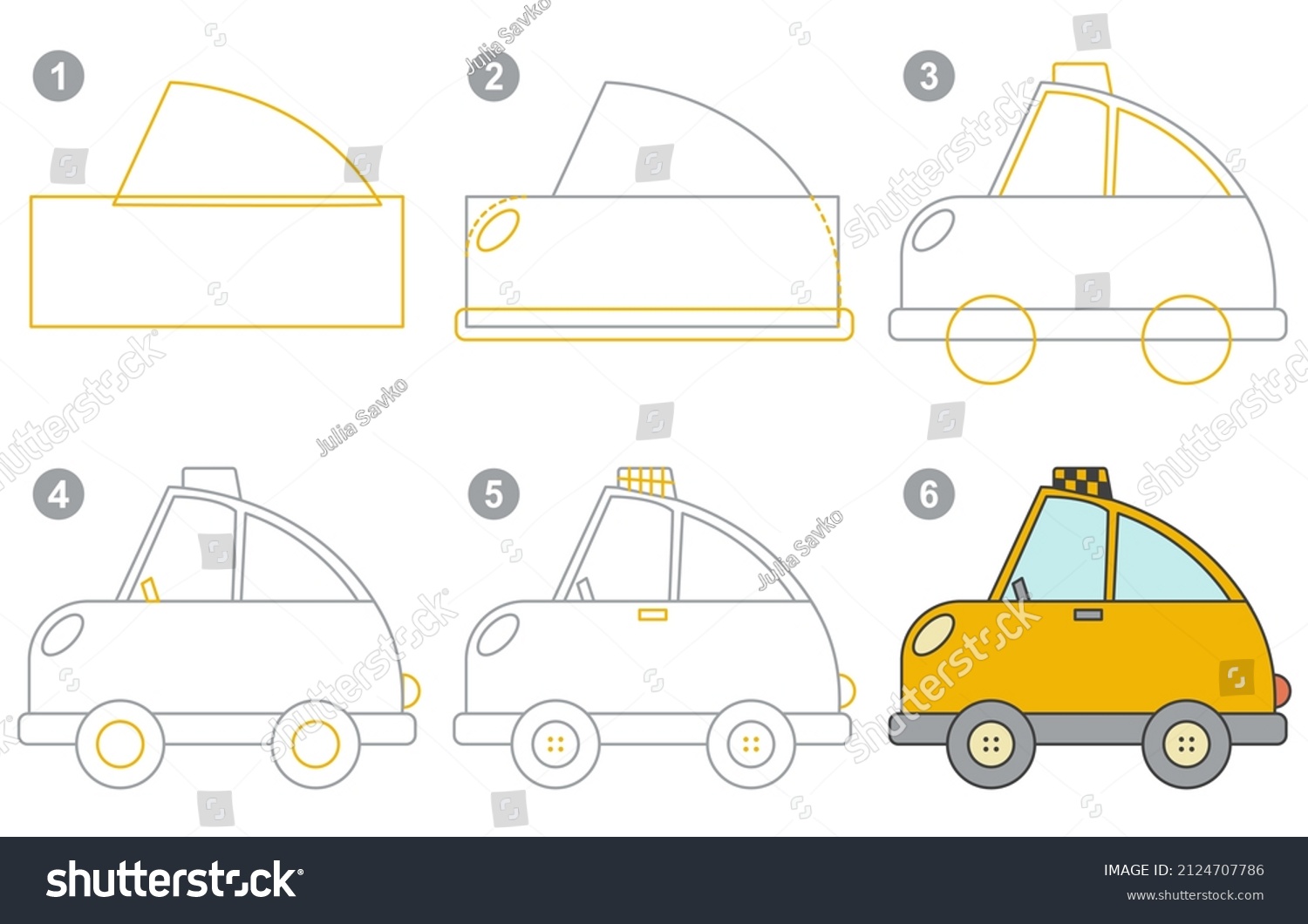 Instructions Drawing Taxi Step By Step Stock Vector (Royalty Free ...