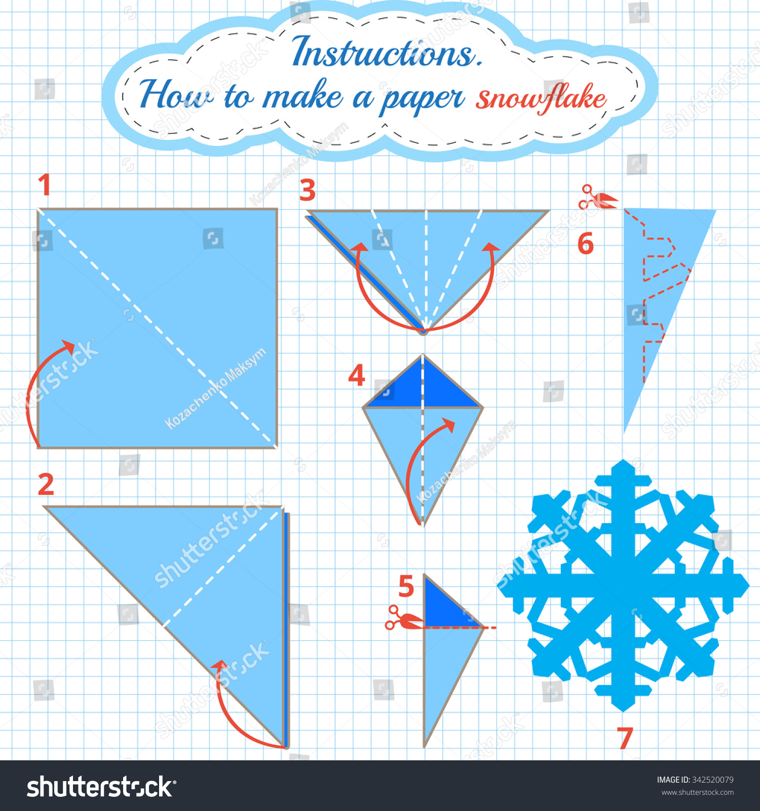 Instructions How Make Paper Snowflake Tutorial 스톡 벡터(로열티 프리) 342520079 ...