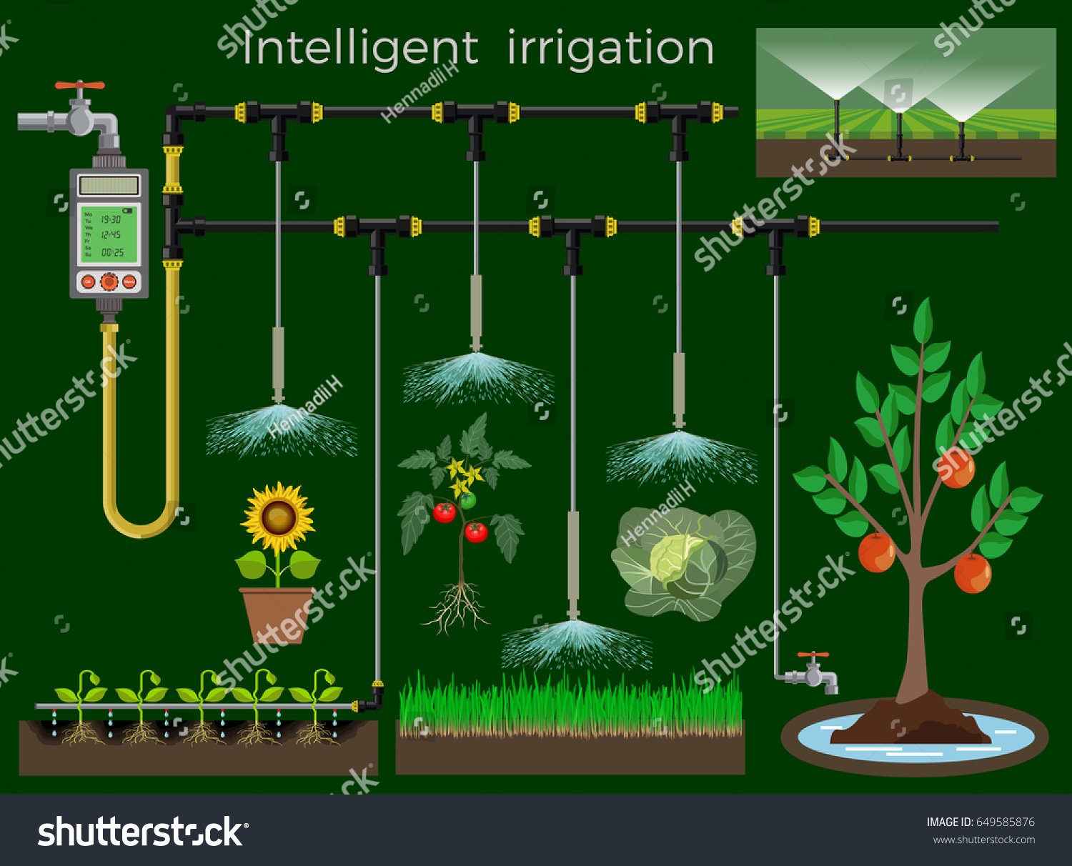 Vetor stock de Intelligent Irrigation System Vector Illustration (livre ...