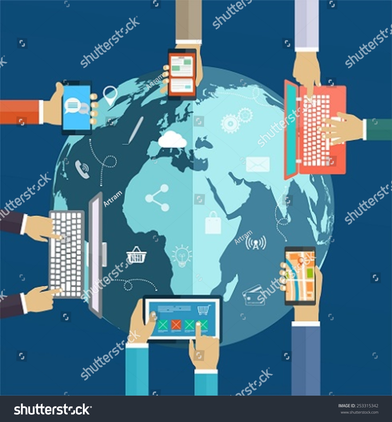 Interaction Hands Using Keyboard Mobile Applications 스톡 벡터(로열티 프리 ...