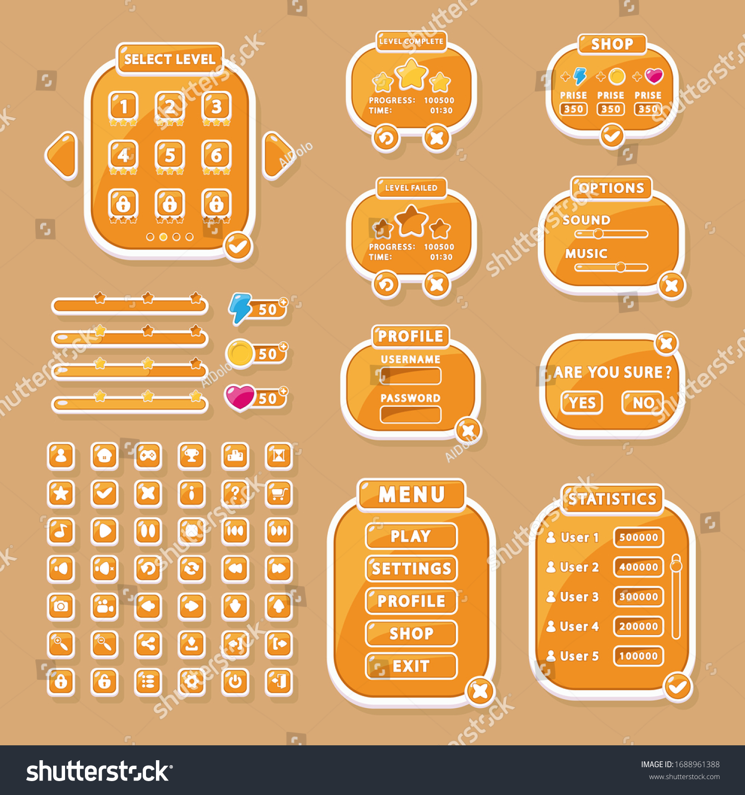 Interface Elements Game App Design Buttons Stock Vector (Royalty Free ...