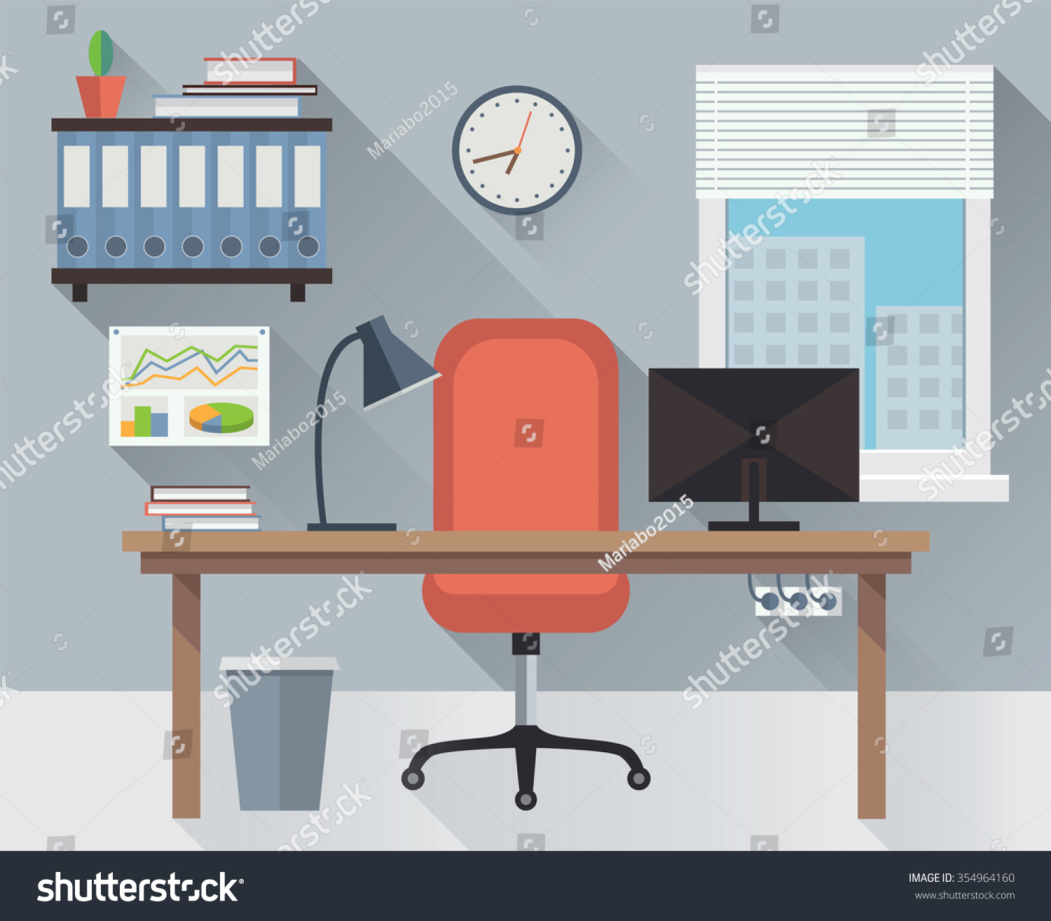 Interior Office Workplace Flat Style Vector Stock Vector (Royalty Free ...